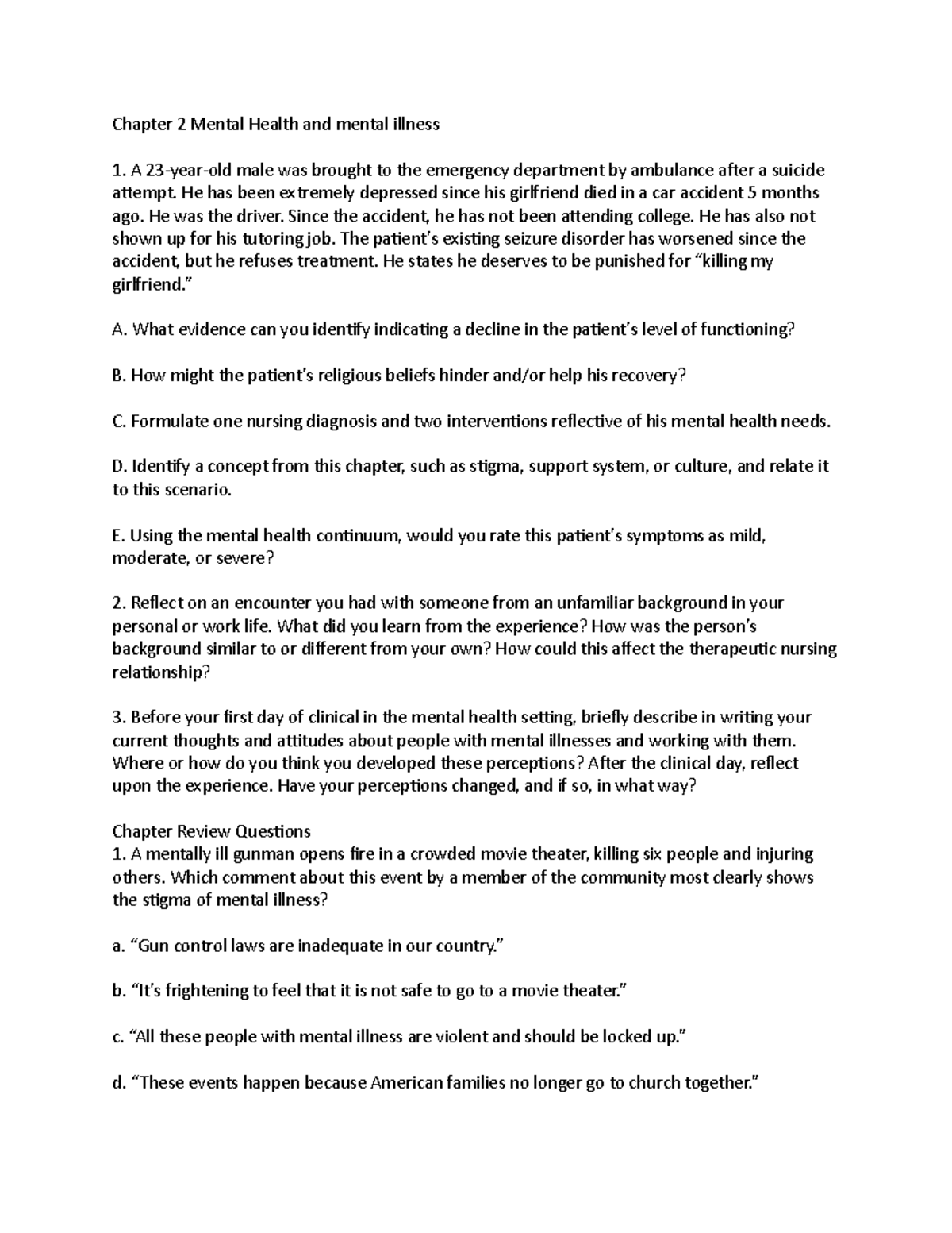 Chapter 2 Mental Health and mental illness - Chapter 2 Mental Health ...