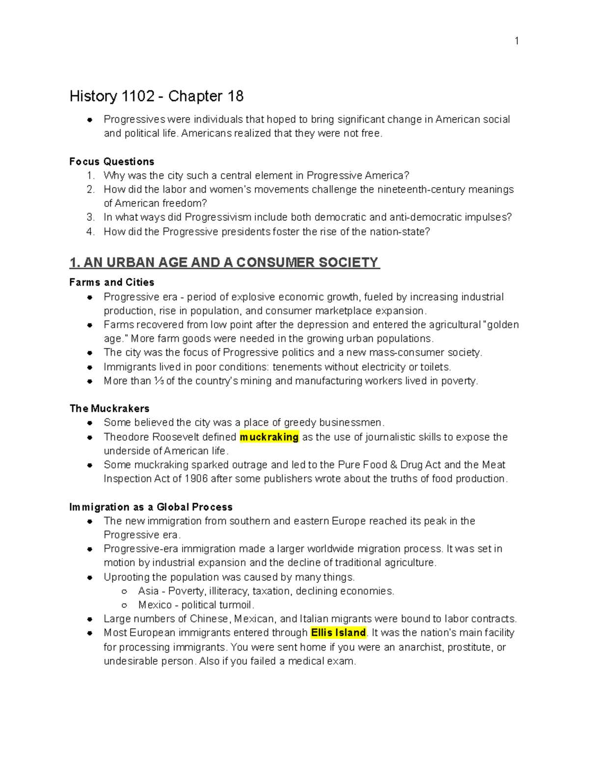 Chapter 18 - Reading - History 1102 - Chapter 18 Progressives were ...