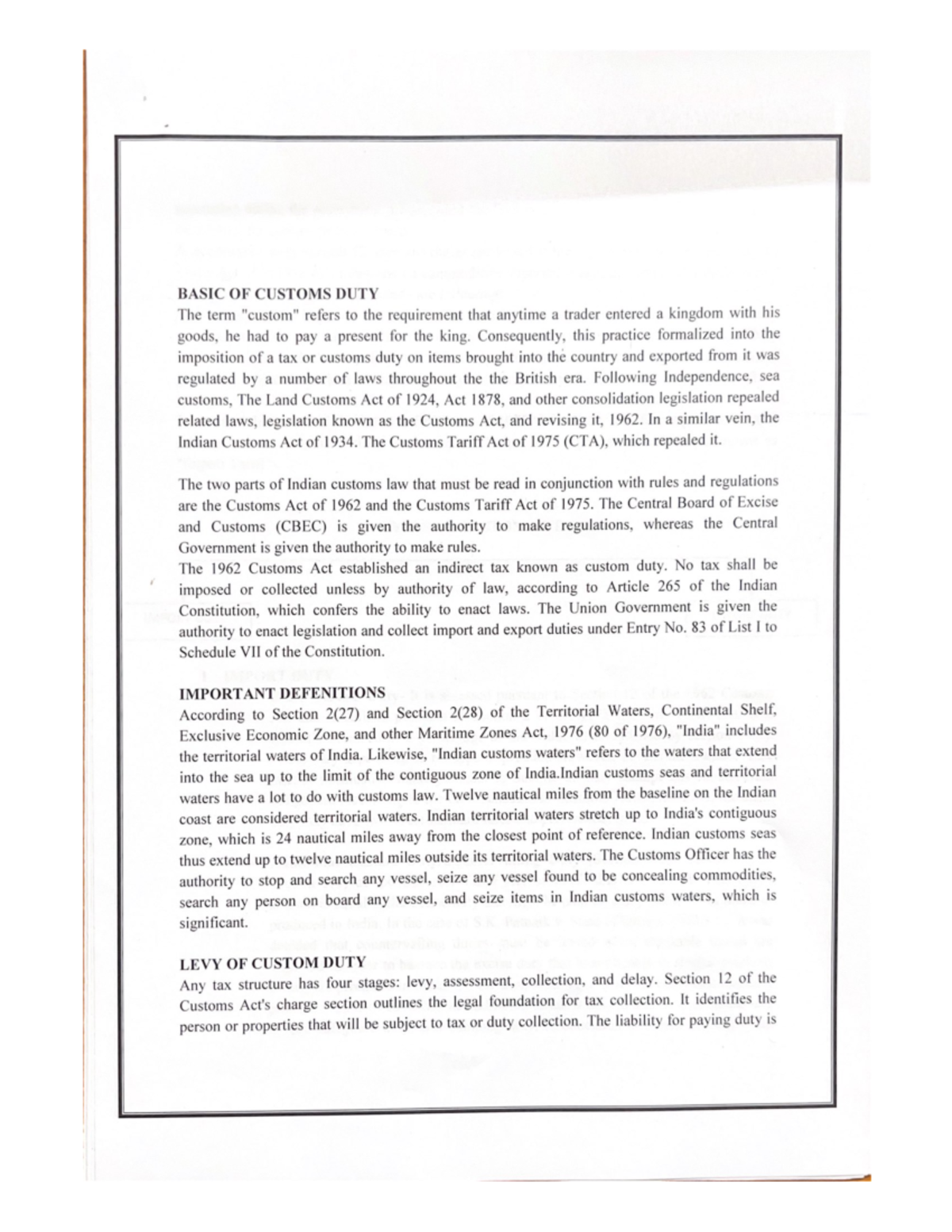 Basic OF Customs DUTY - Notes - Taxation Law - Studocu
