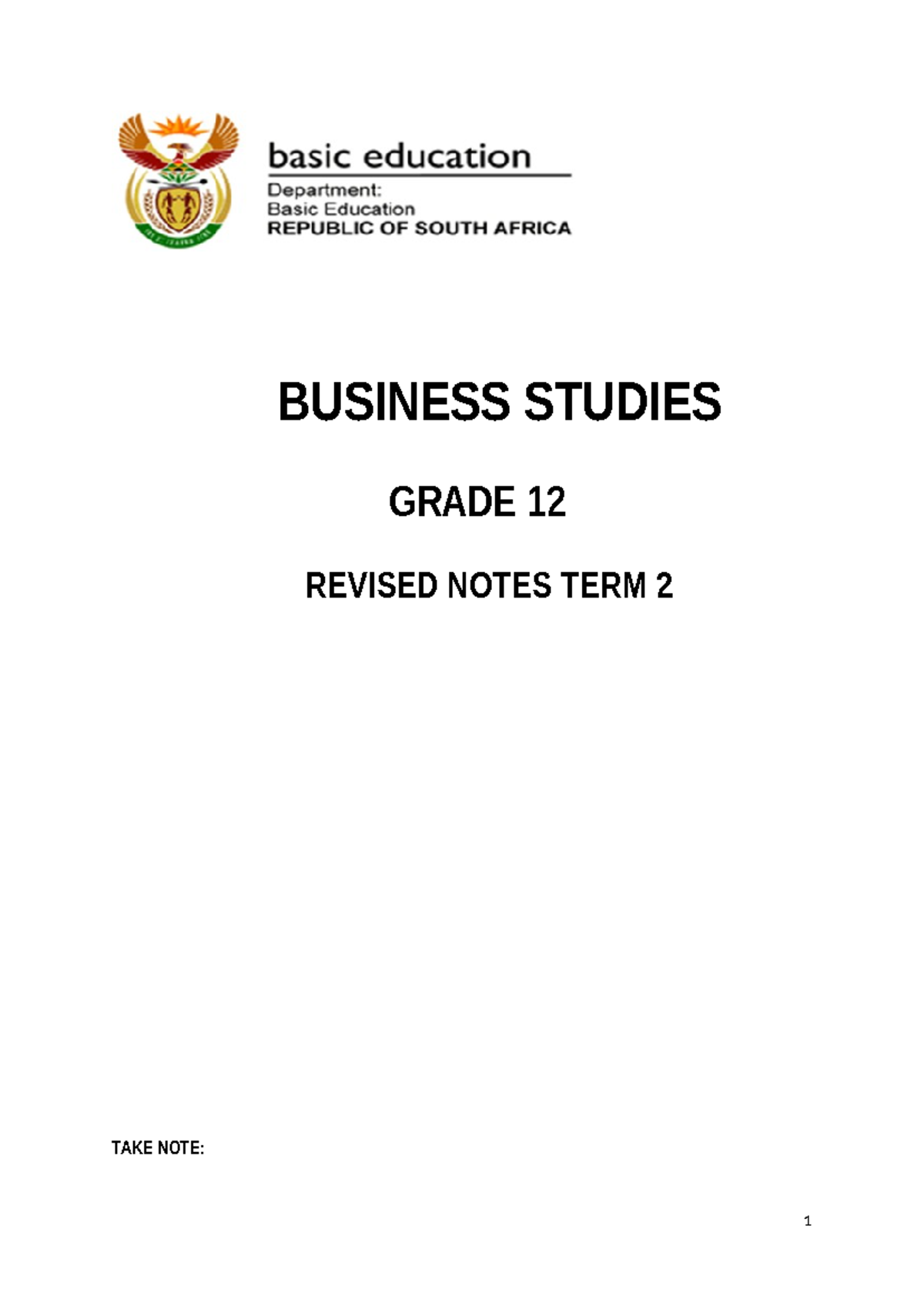 2024 TERM 2 DBE GR 12 Revised Notes - BUSINESS STUDIES GRADE 12 REVISED ...