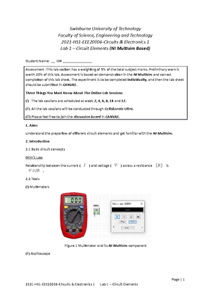 Lab 2 - Circuit and Electronics 1 Lab 2 - Lab. Group: SWINBURNE ...