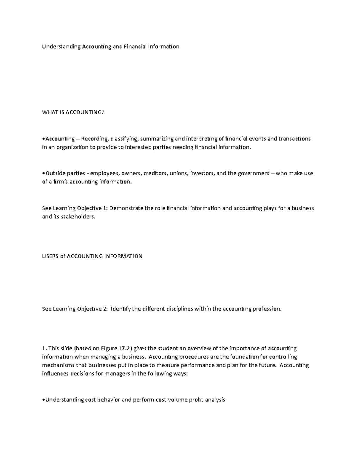 Understanding accounting and financial - •Outside parties - employees ...