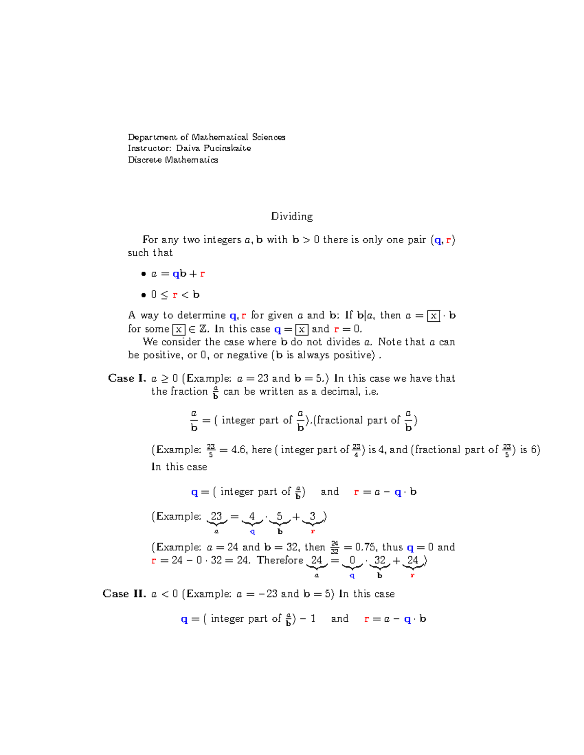 HW Solution Discrete Mathematics dividing - Department of Mathematical ...