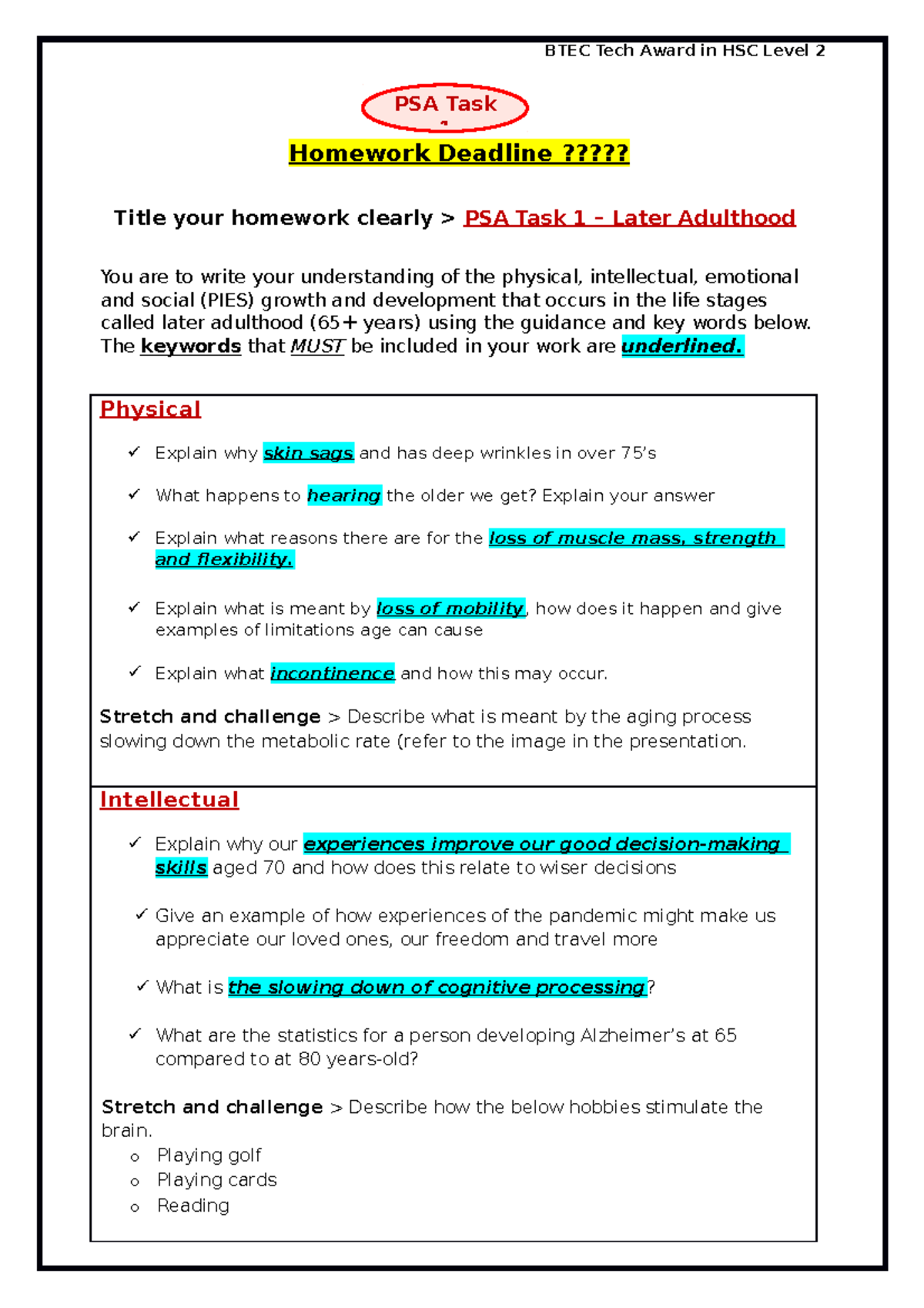 HW-L - BTEC Tech Award in HSC Level 2 Homework Deadline ????? Title your homework clearly > PSA ...
