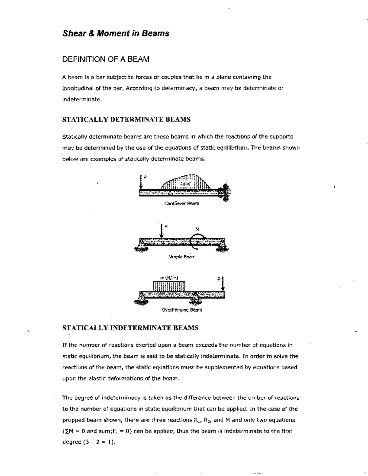 ES 3 - Shear and Moment Diagram - Shear Moment in Beams DEFINITION OF A ...