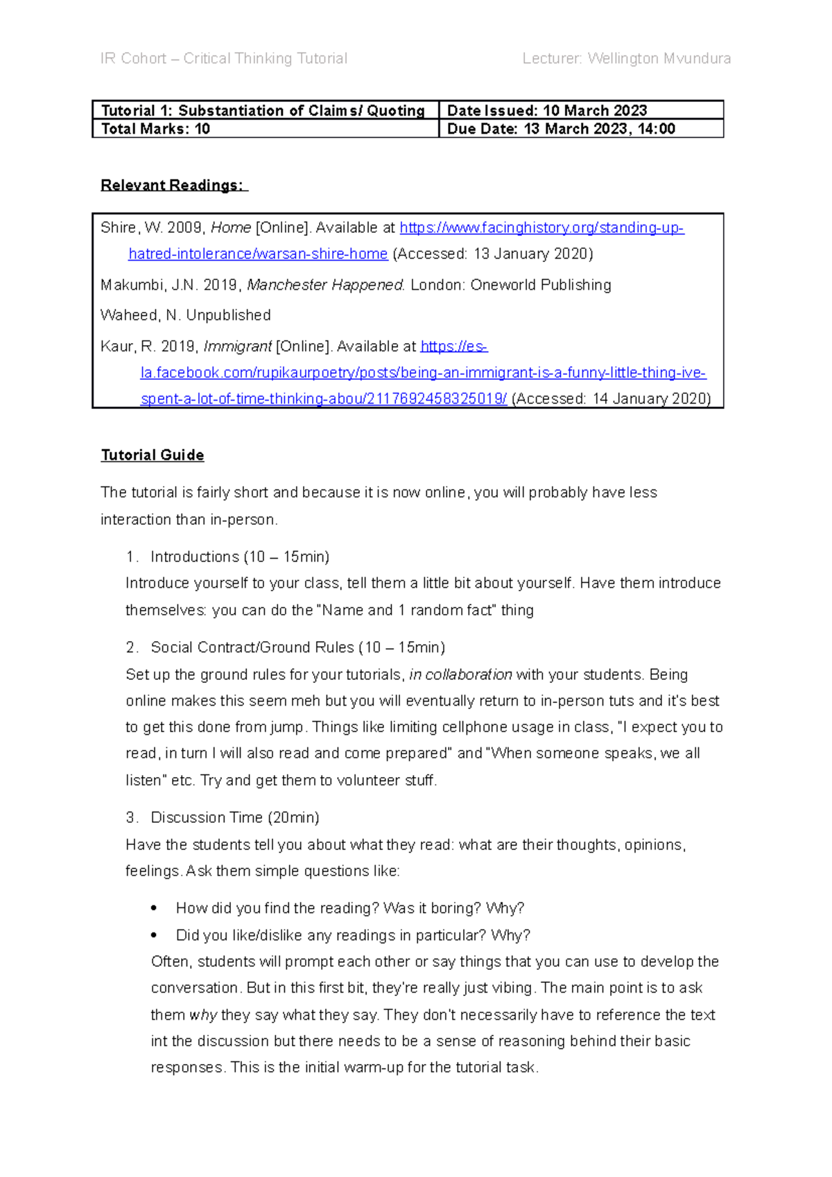 Tutorial 1- Tutor Version - Tutorial 1: Substantiation of Claims ...
