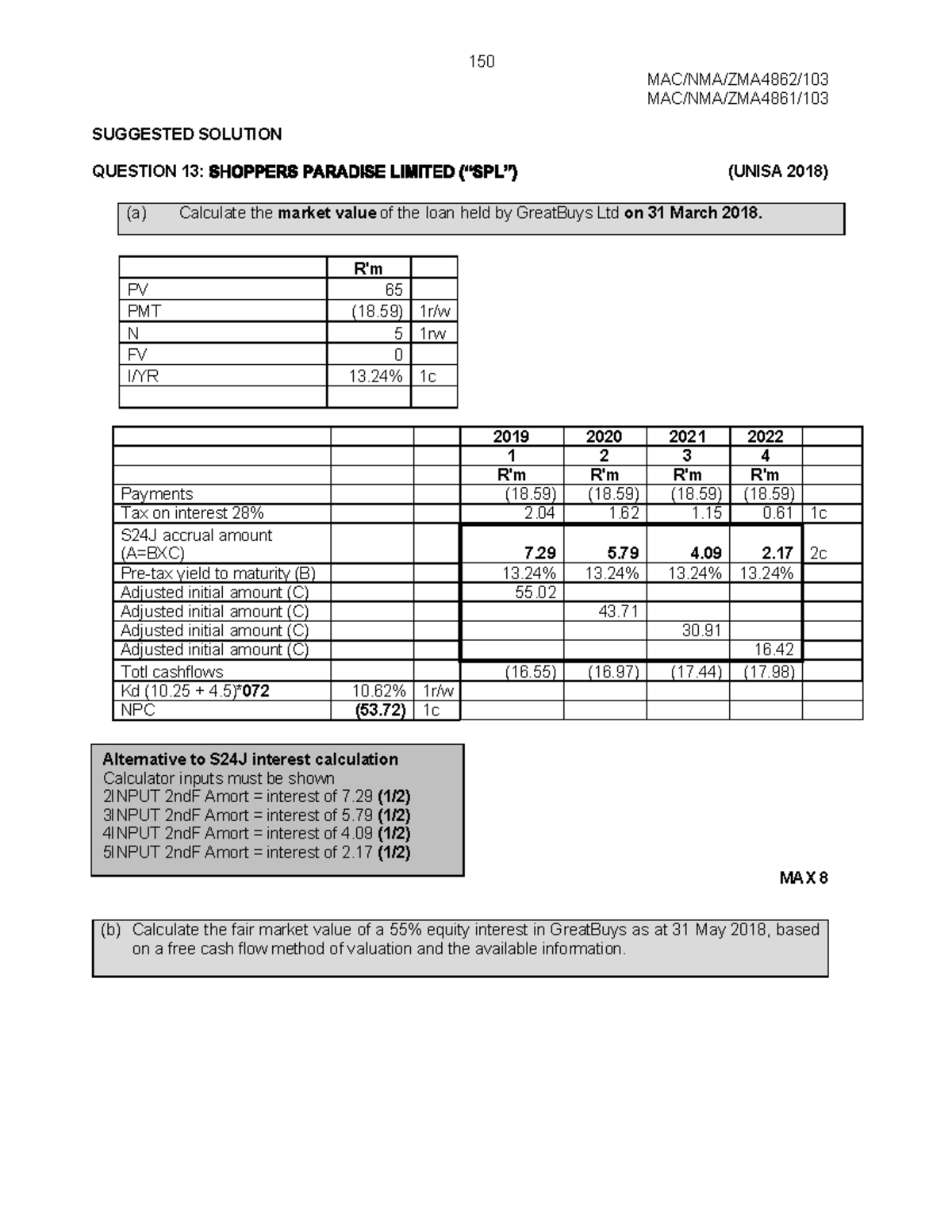 Example calculation FCF ITC - 150 MAC/NMA/ZMA4862/ MAC/NMA/ZMA4861 ...