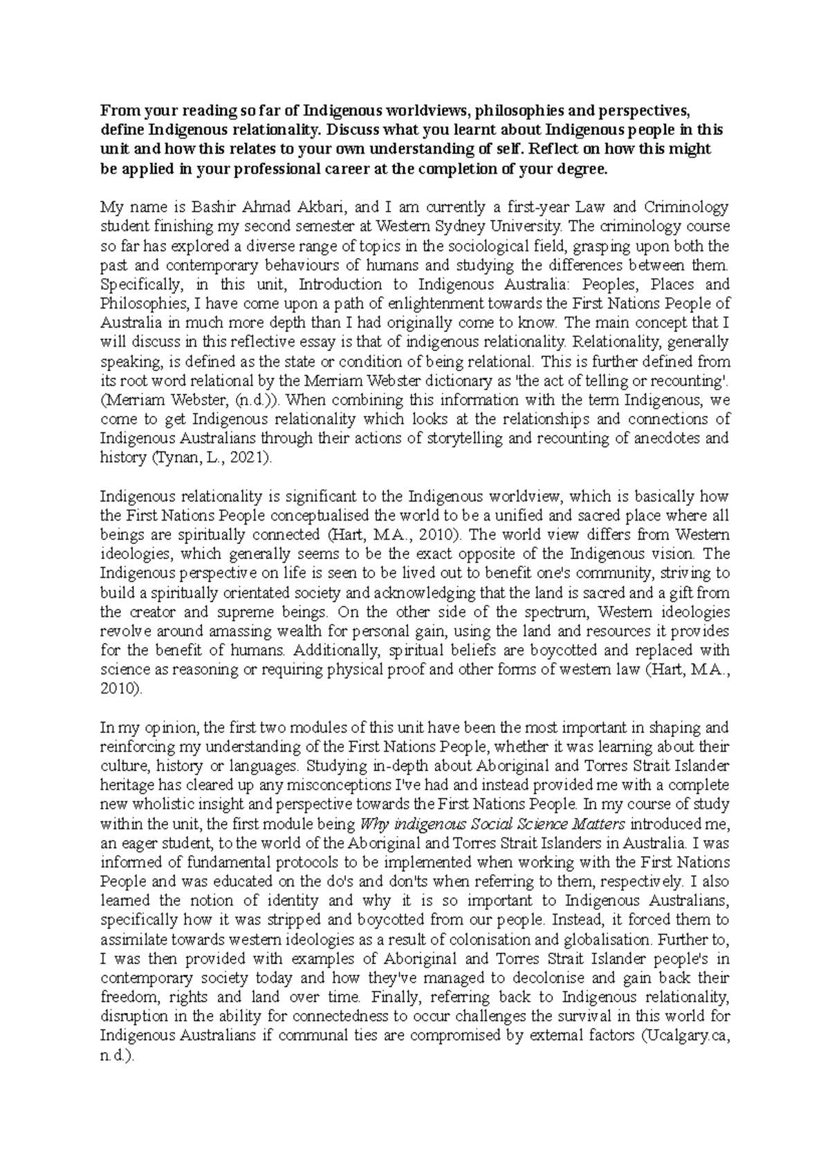 Indig reflection final assessment - From your reading so far of ...