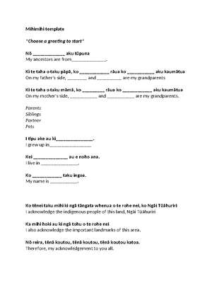 Mihimihi Draft - Mihimihi Whakataka te hau ki te uru whakataka te hau ...