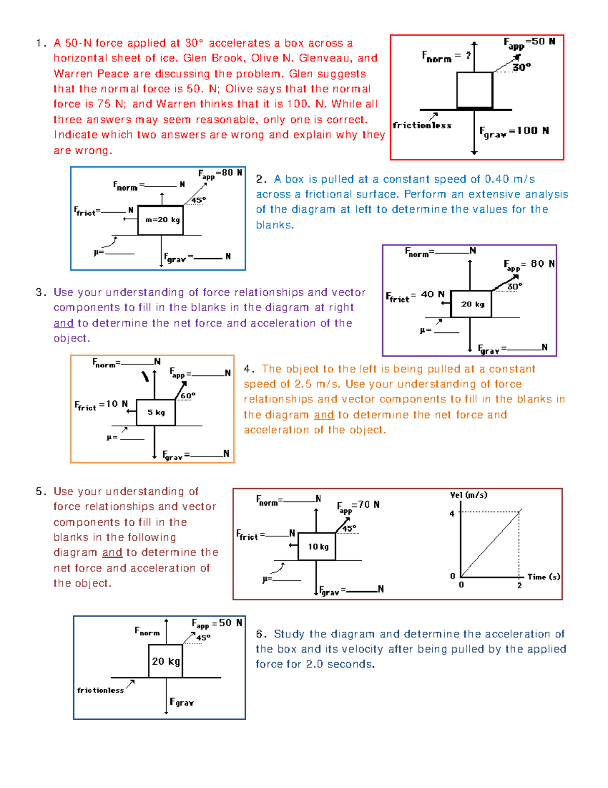Force Problems - physics classroom - A 50-N force applied at 30 ...