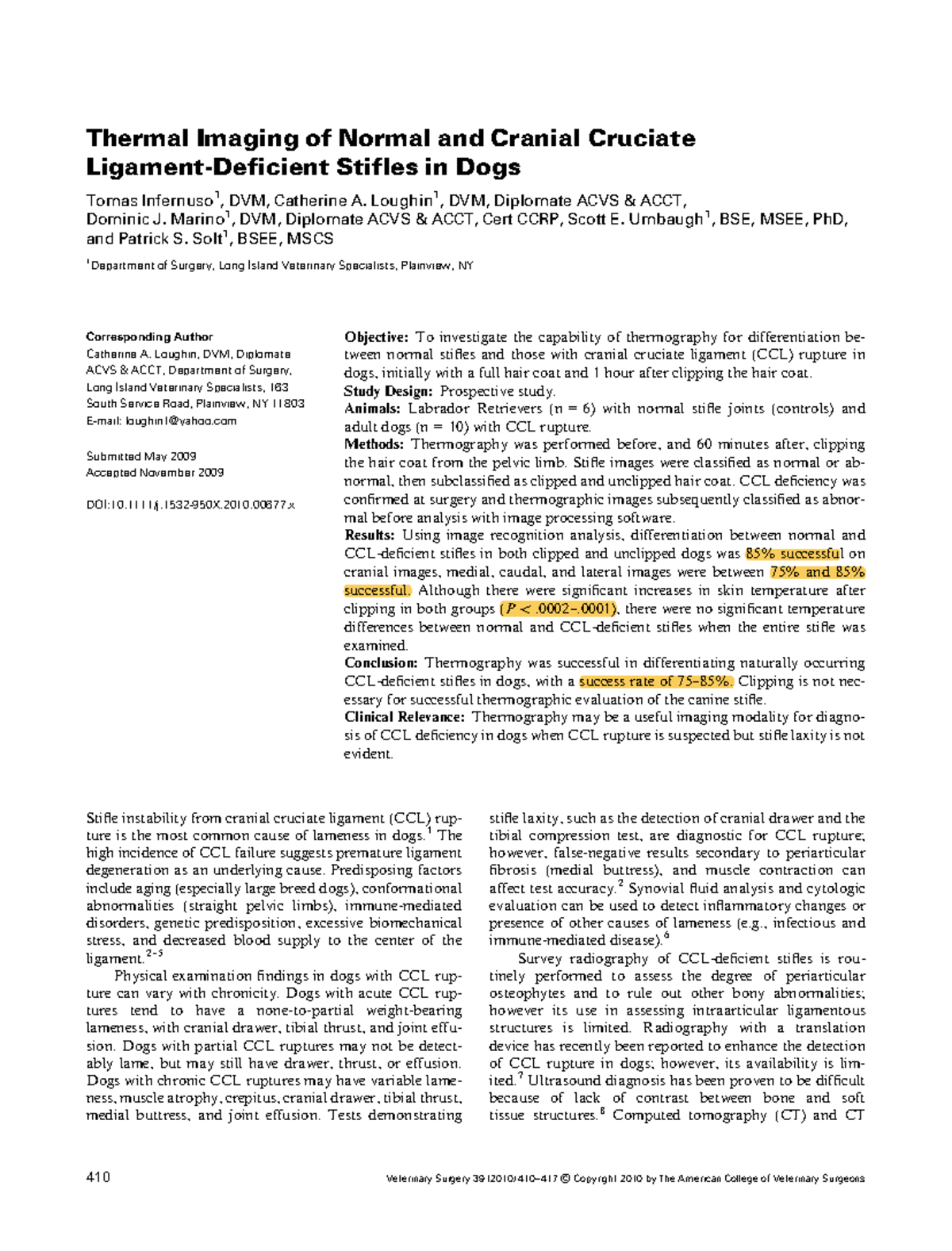 CCL ACL - notes - Thermal Imaging of Normal and Cranial Cruciate ...