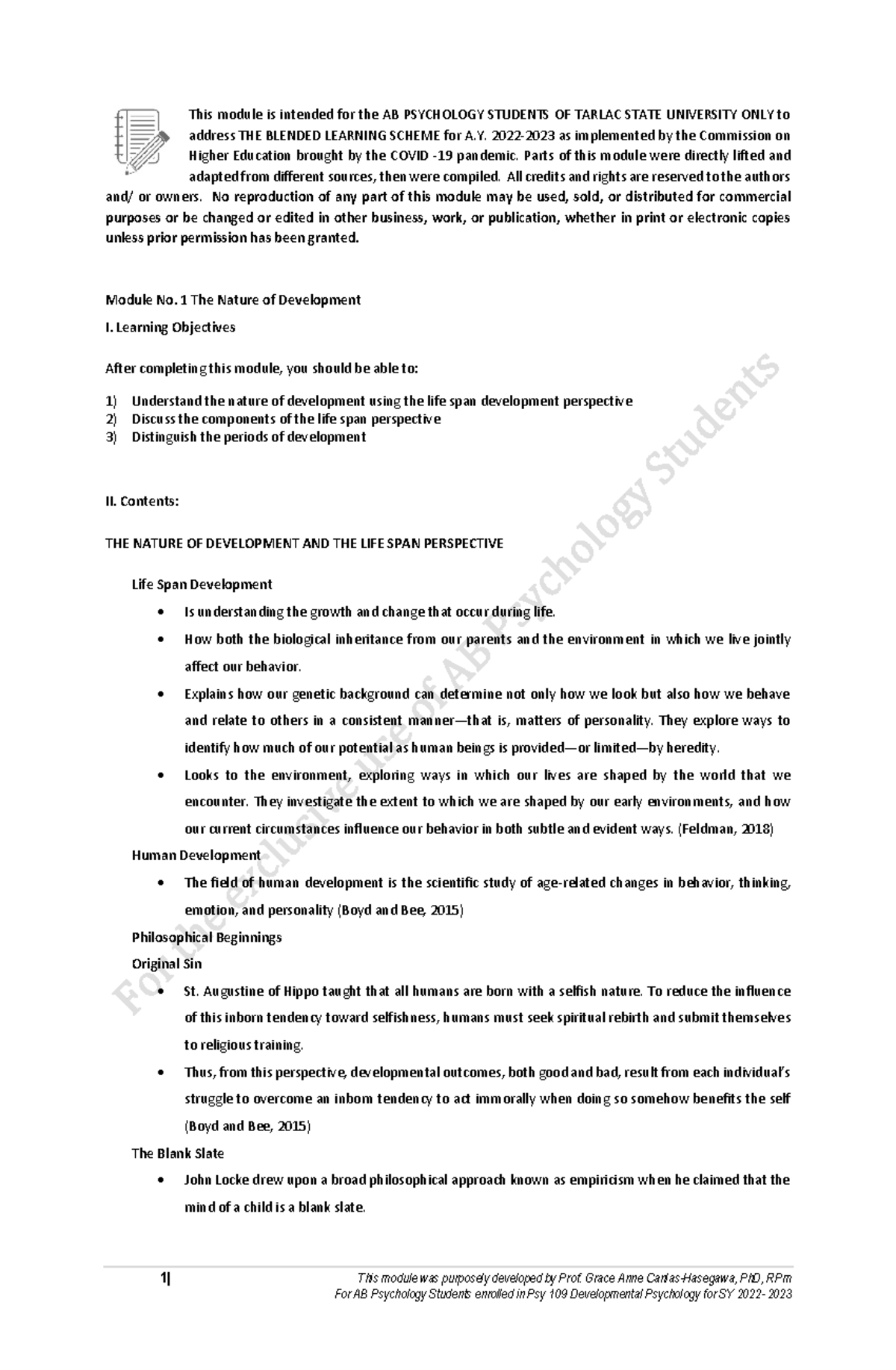 Module 1 The Nature of Development-1 - 1| This module was purposely ...