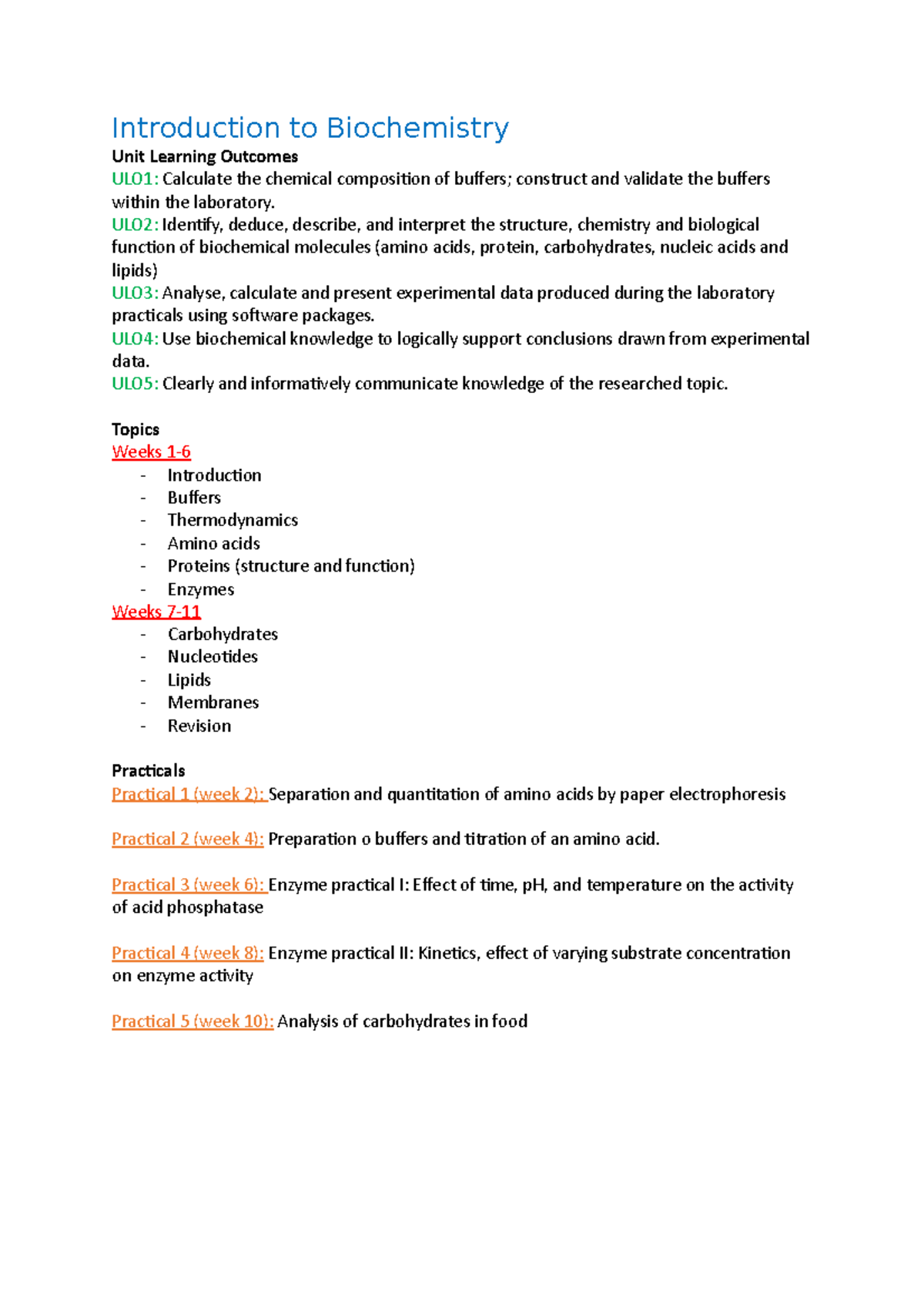 Introductory notes - Introduction to Biochemistry Unit Learning ...