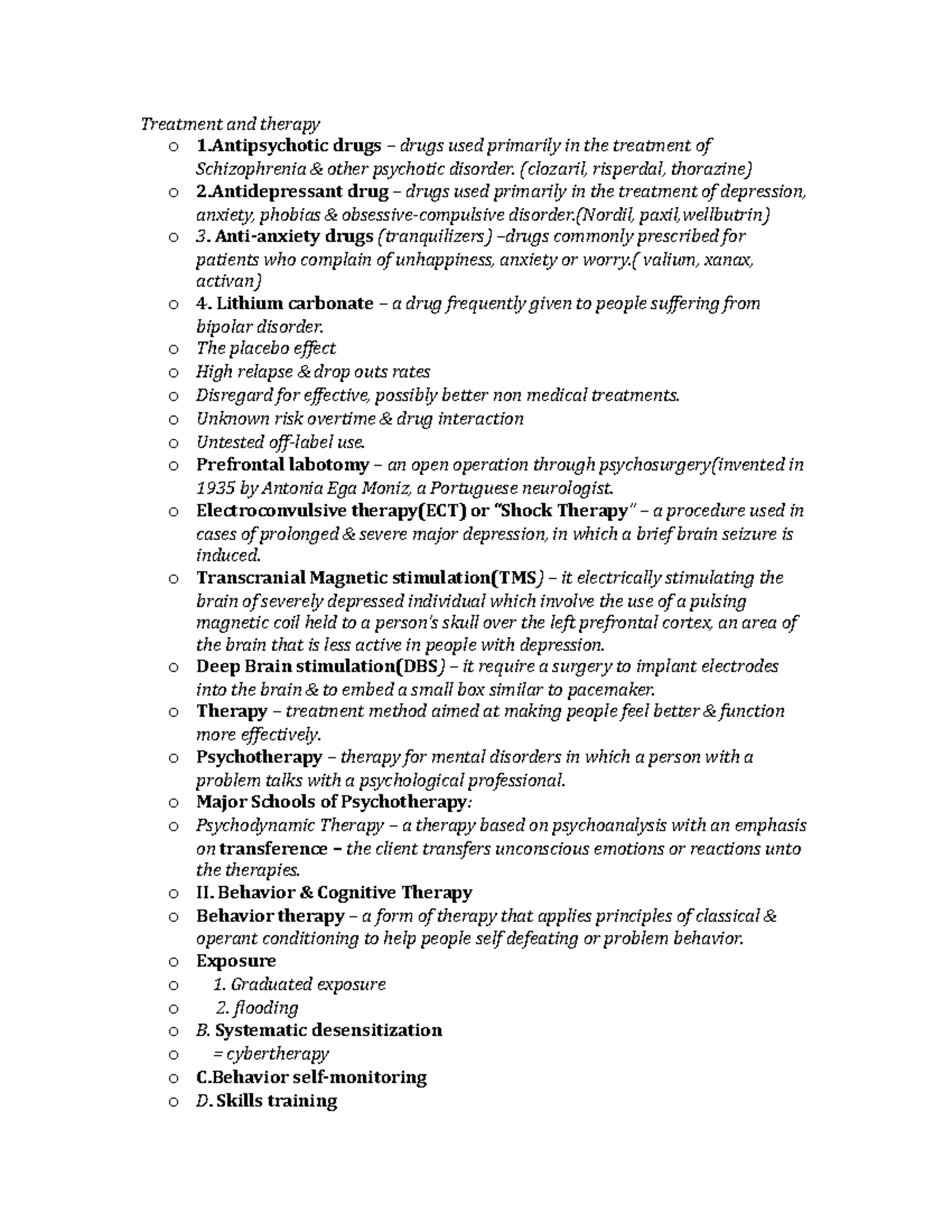 Treatment and theories - Treatment and therapy o 1 drugs – drugs used ...