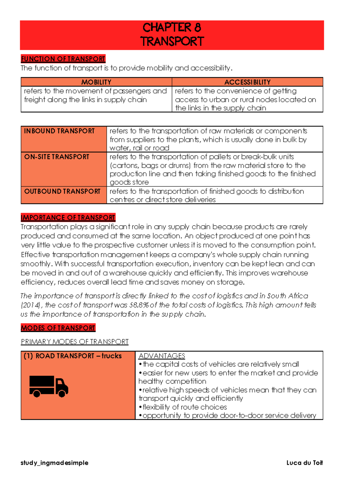 Chapter 8 Transport - Summary Consumer behavior - CHAPTER 8 TRANSPORT ...