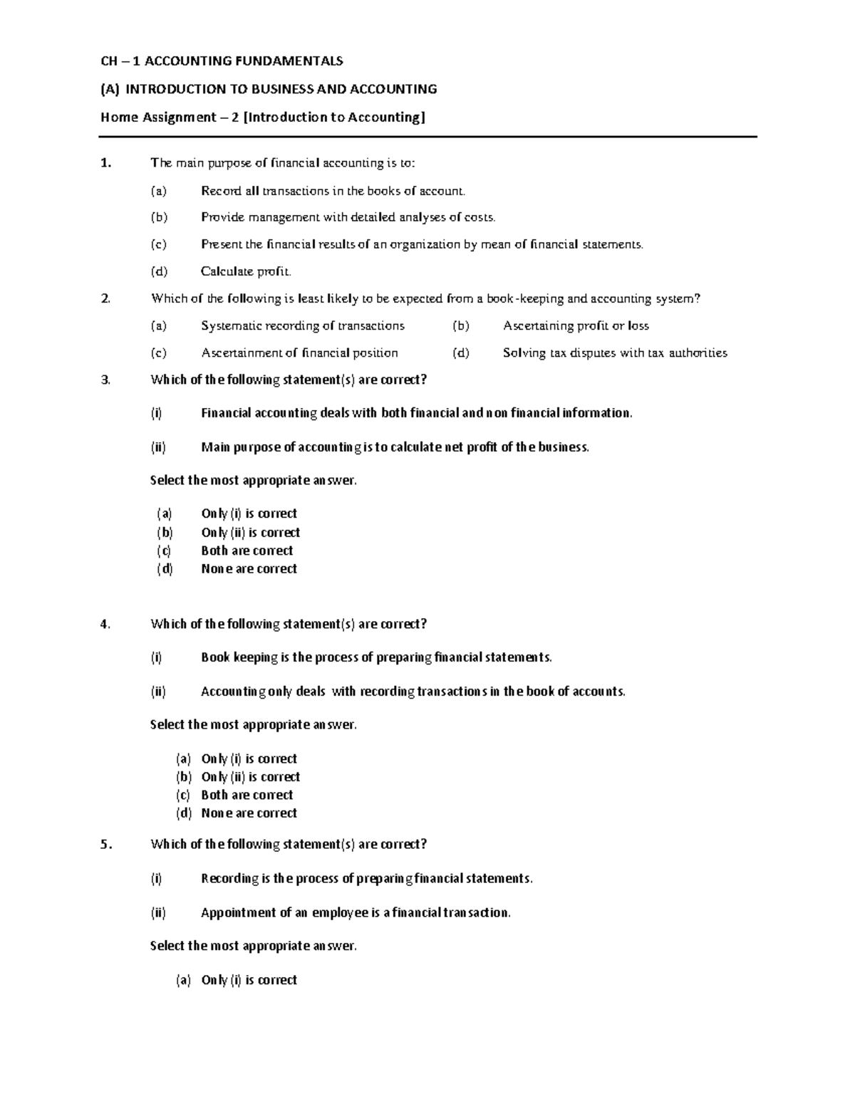HA - 2 Introduction to accounting - CH – 1 ACCOUNTING FUNDAMENTALS (A ...