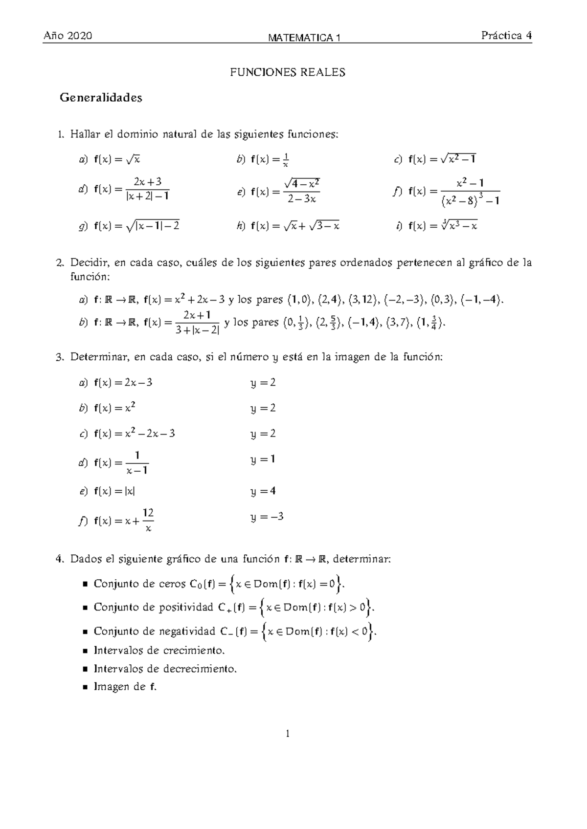 Practica 4-Funciones-comprimido - FUNCIONES REALES Generalidades Hallar ...