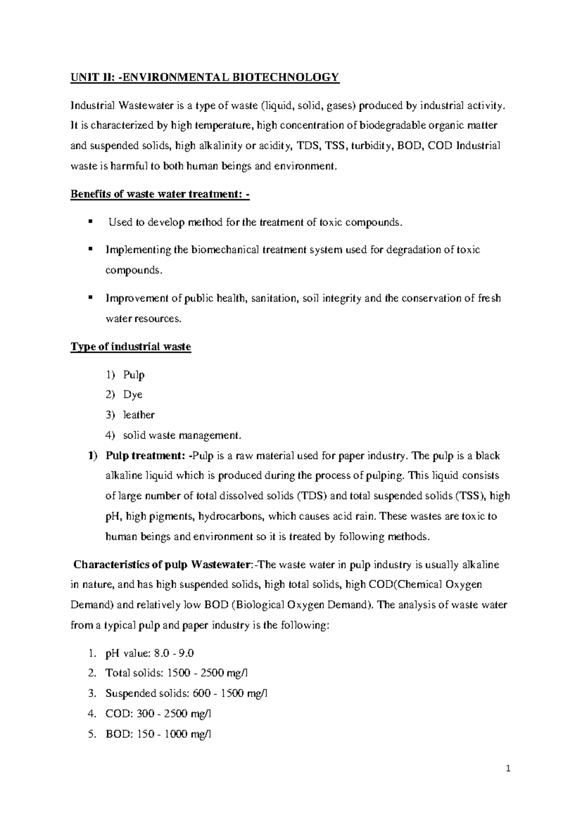 Environmental biotechnology ii unit VI sem - UNIT II: - ENVIRONMENTAL ...