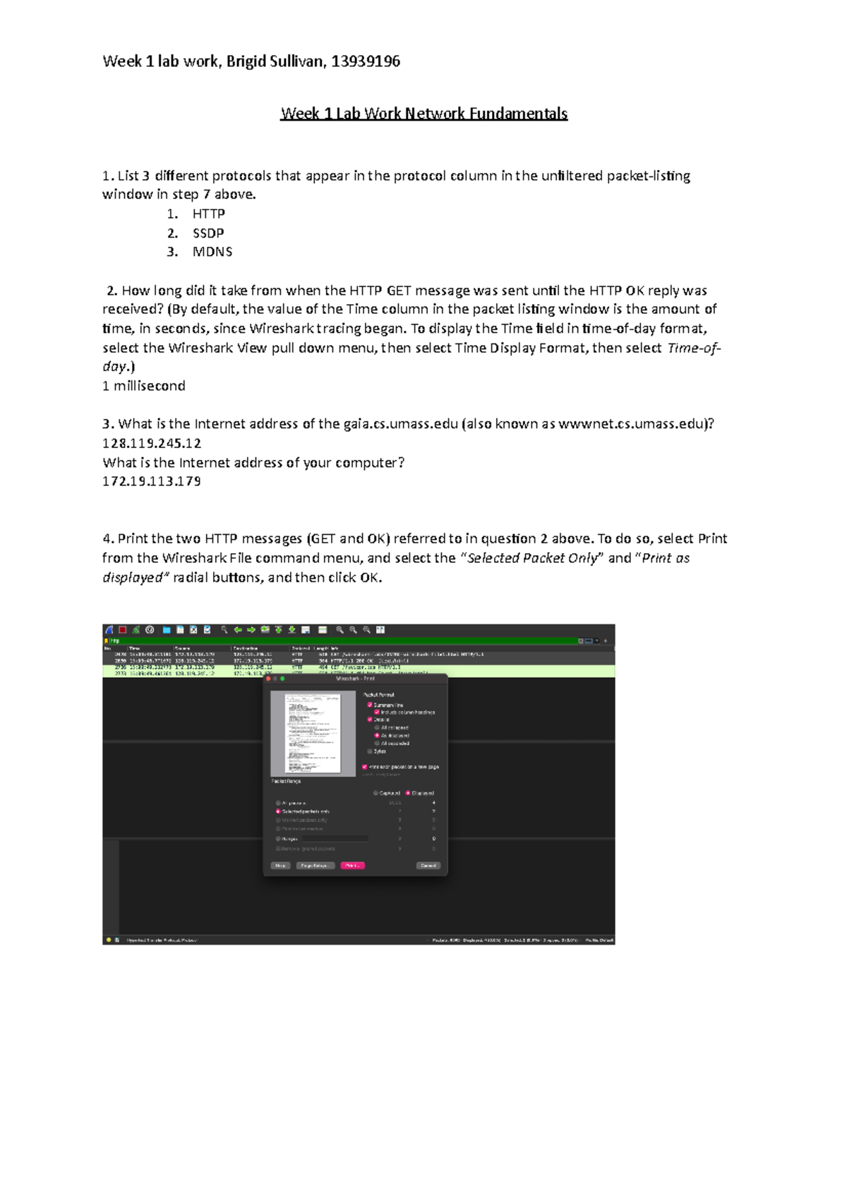 Week 1 Lab Work Network Fundamentals - Week 1 lab work, Brigid Sullivan ...