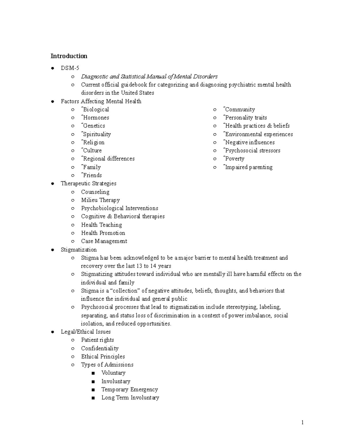 Health Issues Management Exam 1 PP Outline - Introduction DSM ...