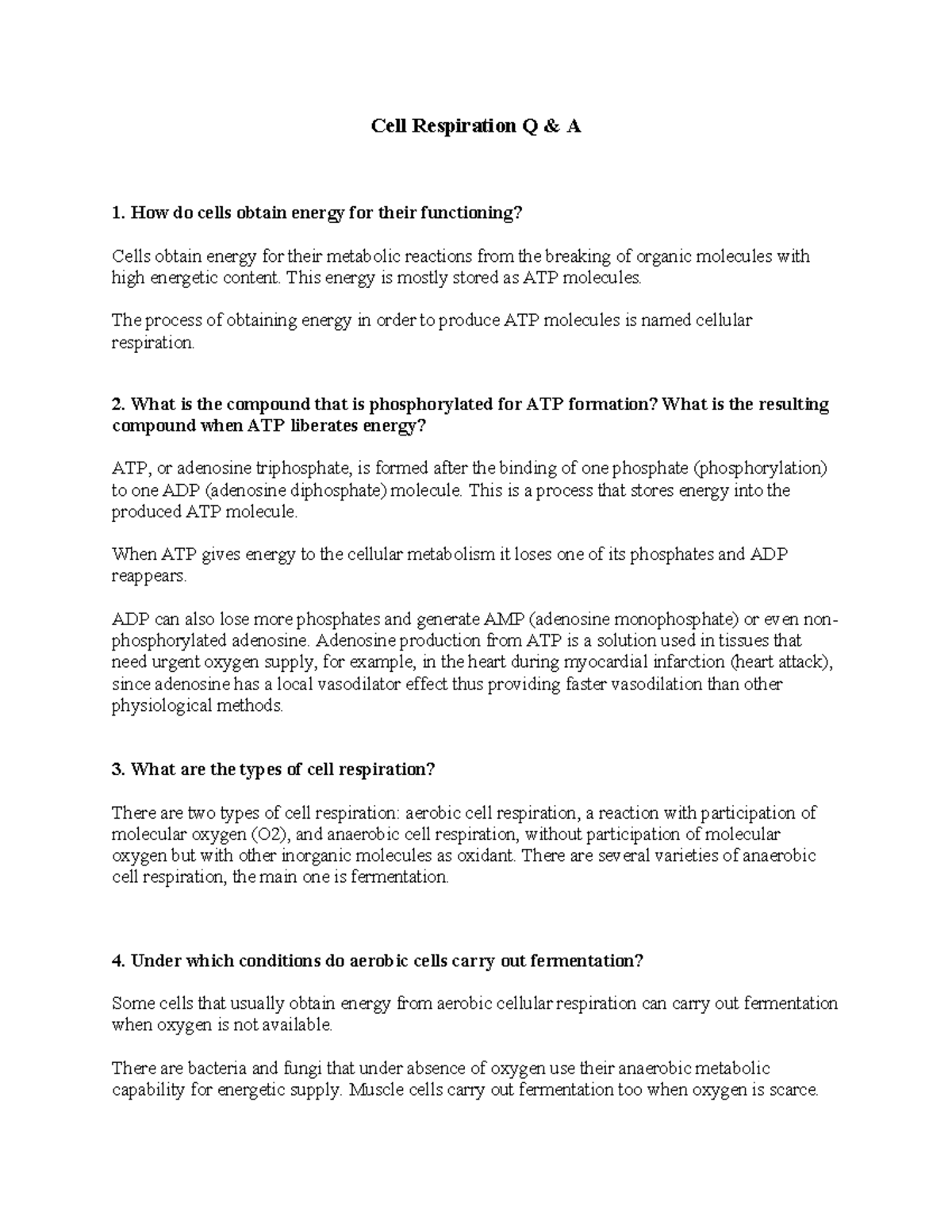 Energy Of Life Question and Answer - Cell Respiration Q & A How do ...