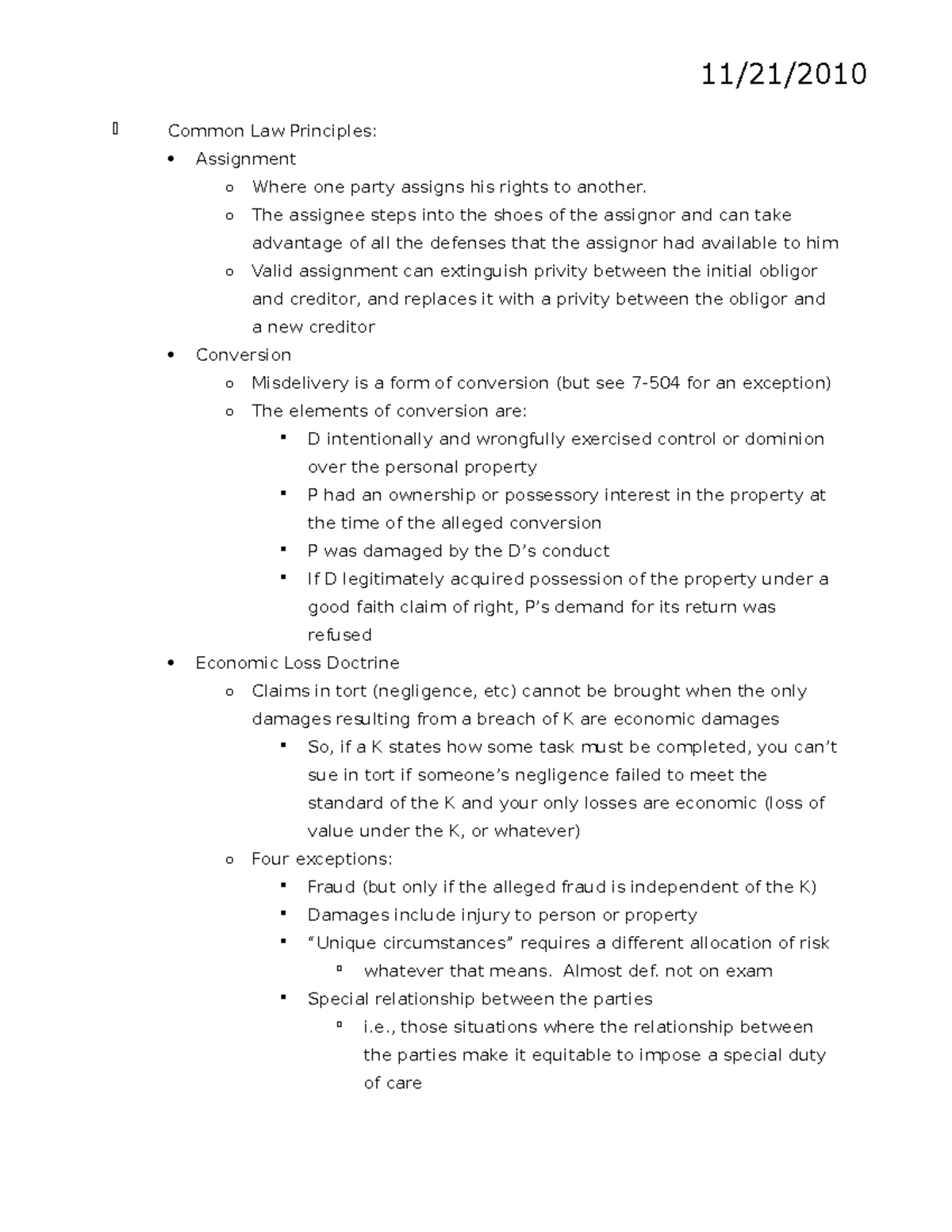 Intro to UCC - Sablove - Fall 2010 - 11/21/ Common Law Principles ...