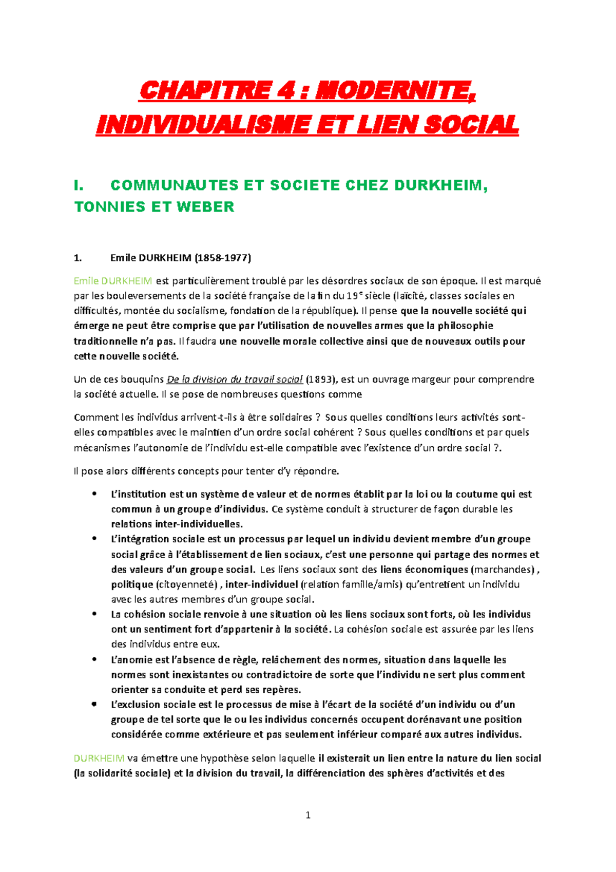 Chap 4 Modernité, individualisme et lien social - CHAPITRE 4 ...