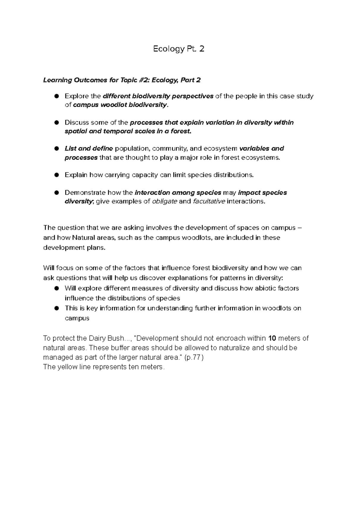Ecology Pt.2 - Bio 1070 - Ecology Pt. 2 Learning Outcomes for Topic #2 ...