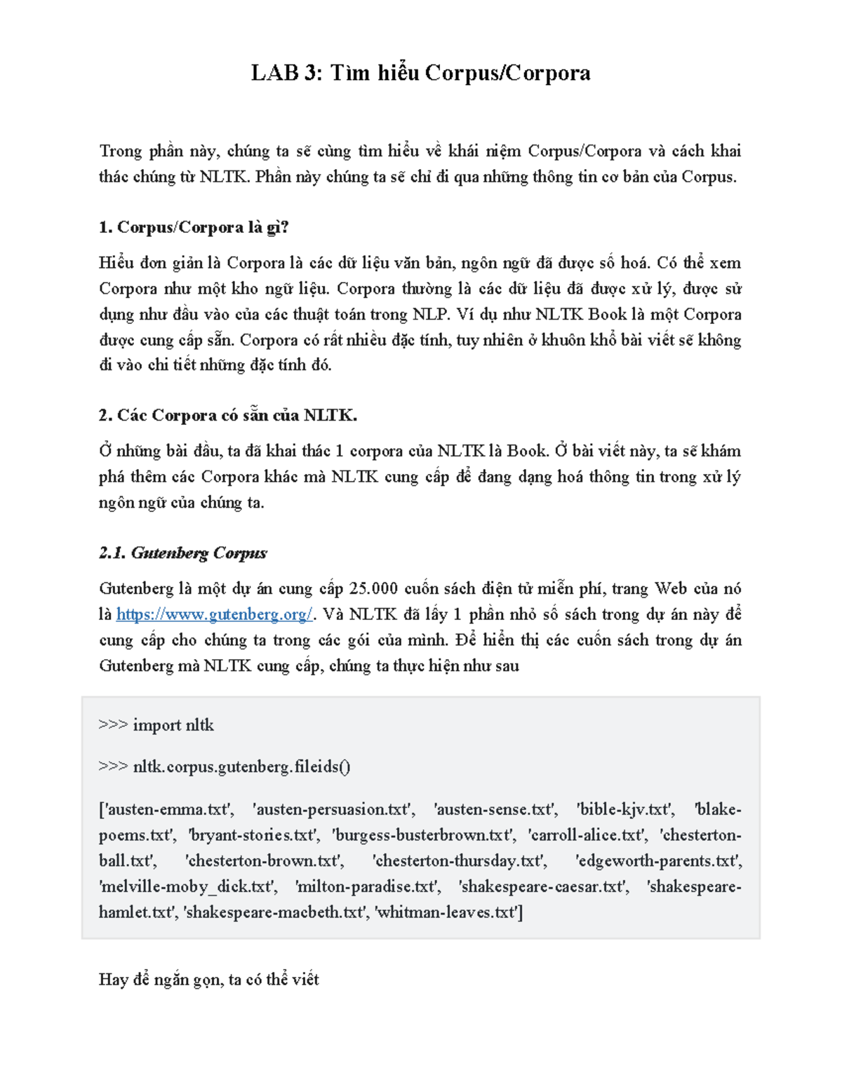 LAB 3 Tìm hiểu về Corpus-Corpora - LAB 3: Tìm hiểu Corpus/Corpora Trong ...