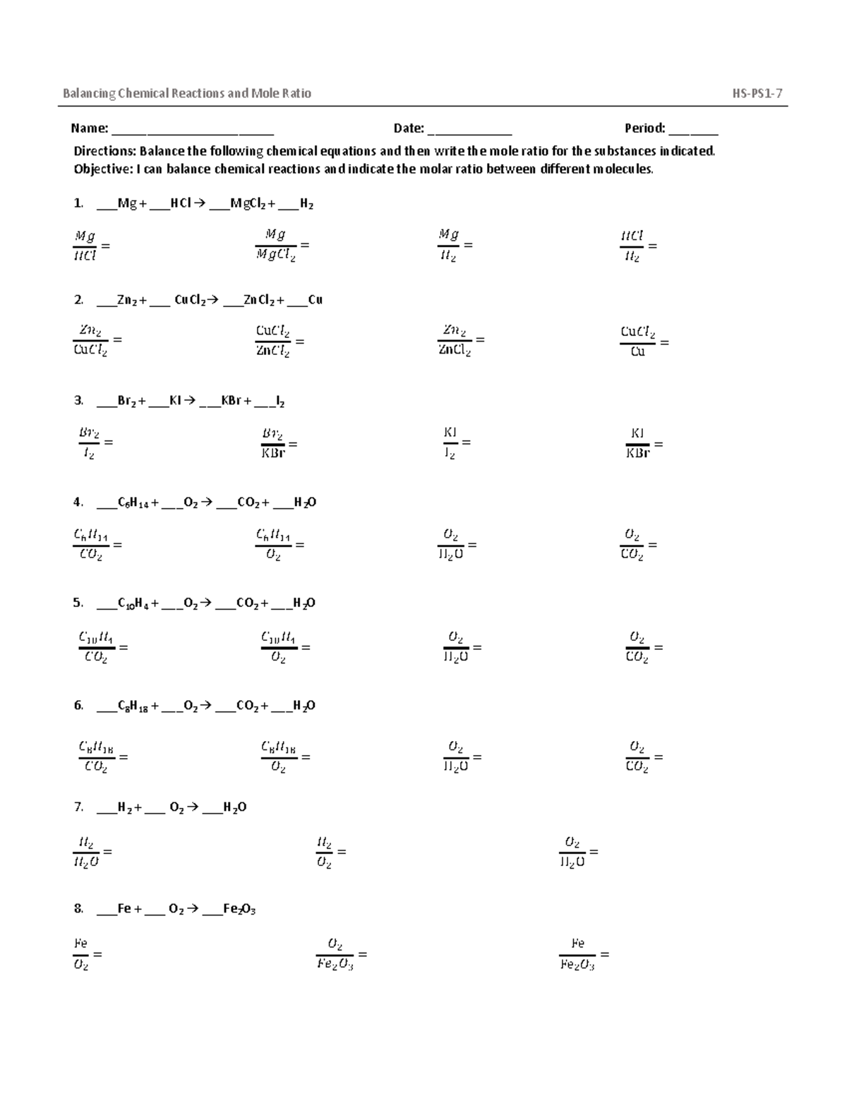 Open folder Balancing Chemical Reactionsand Mole Ratio-1 - Directions ...