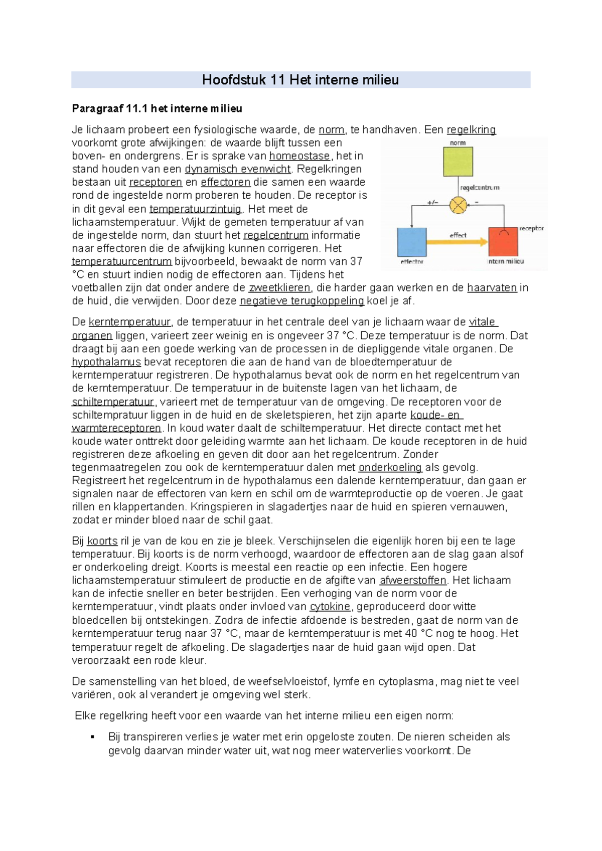 Hoofdstuk 11 en 12 - Samenvatting biologie - Hoofdstuk 11 Het interne ...