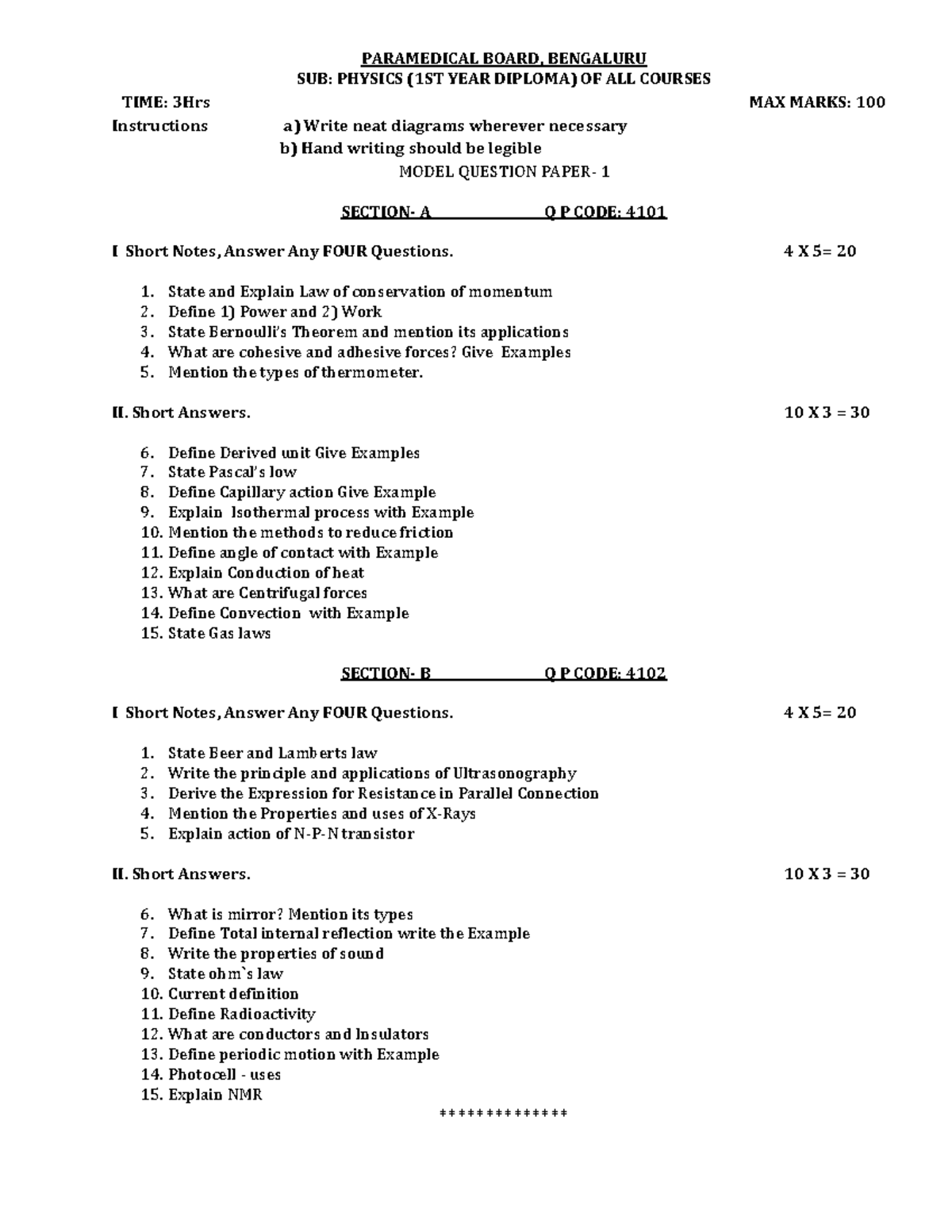 Model qp - Previous question paper for reference Paramedical students ...