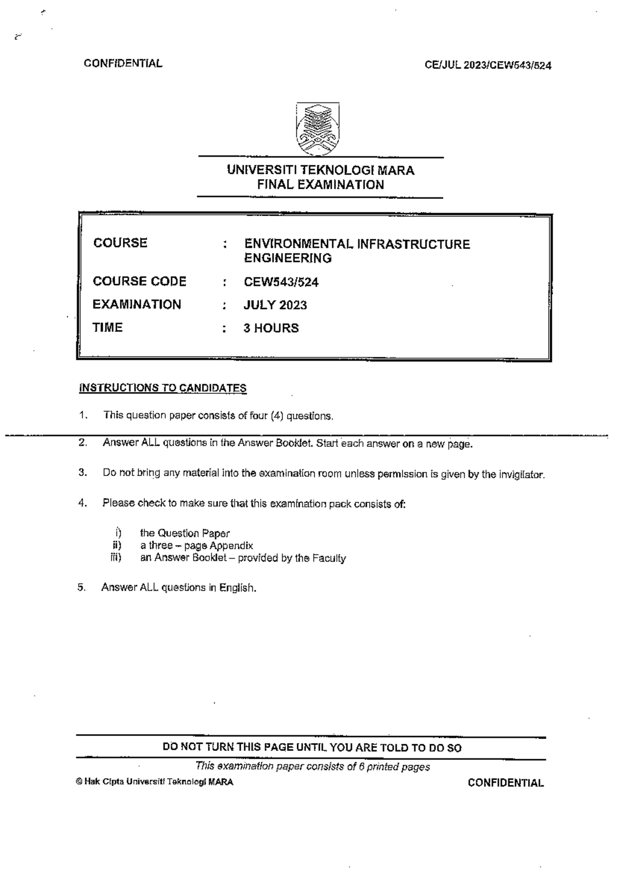JUL2023 Final EXAM Question 2 - CONFIDENTIAL UNIVERSITI TEKNOLOGI MARA FINAL EXAMINATION COURSE ...