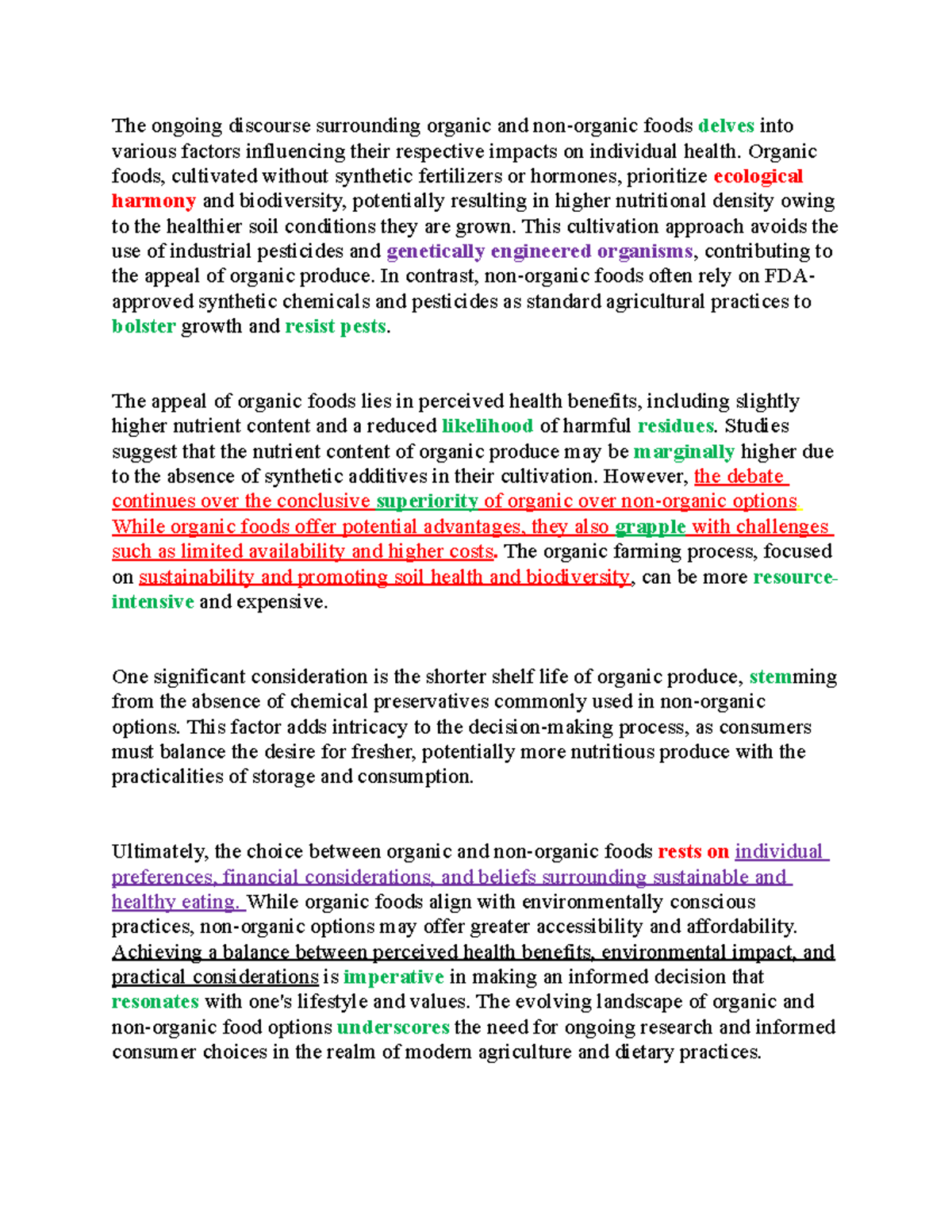 Writing sample response Organic food - The ongoing discourse ...