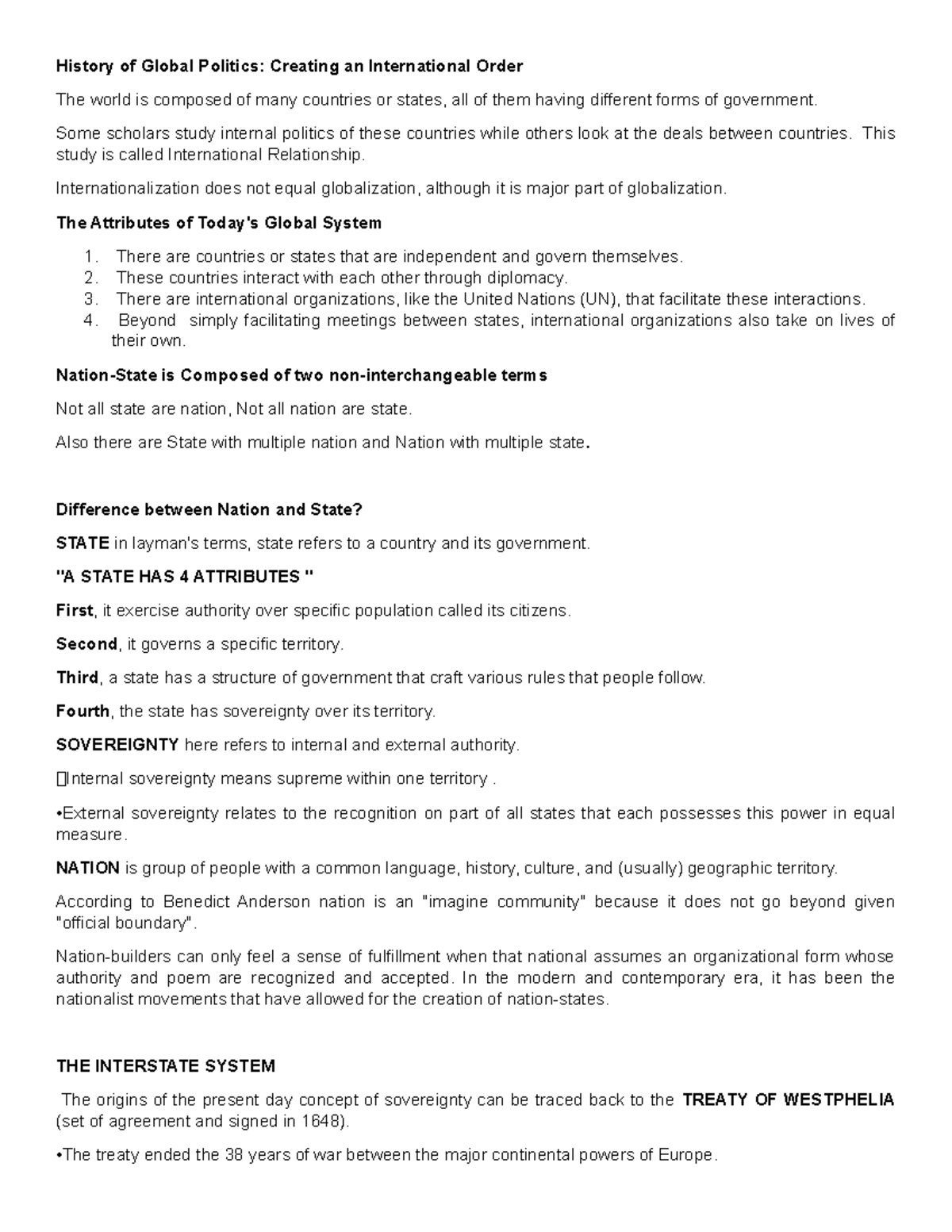 Socio Summary Print - History of Global Politics: Creating an ...