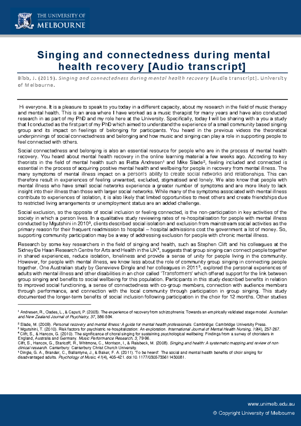 MUSI2015 0 Singing and connectedness during mental health recovery ...