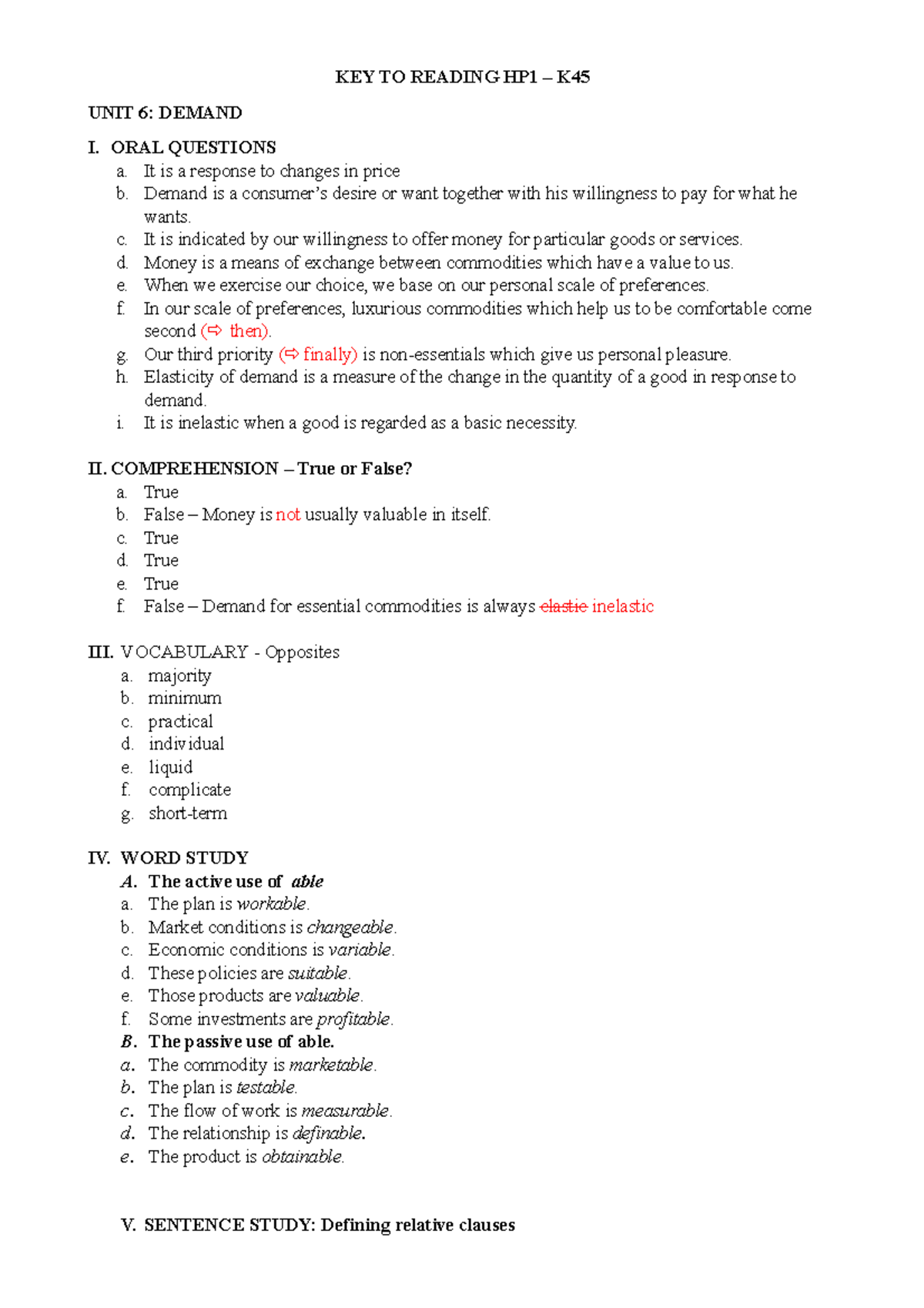 Key to reading 6,7 - bài tập anh 2 - KEY TO READING HP1 – K UNIT 6 ...