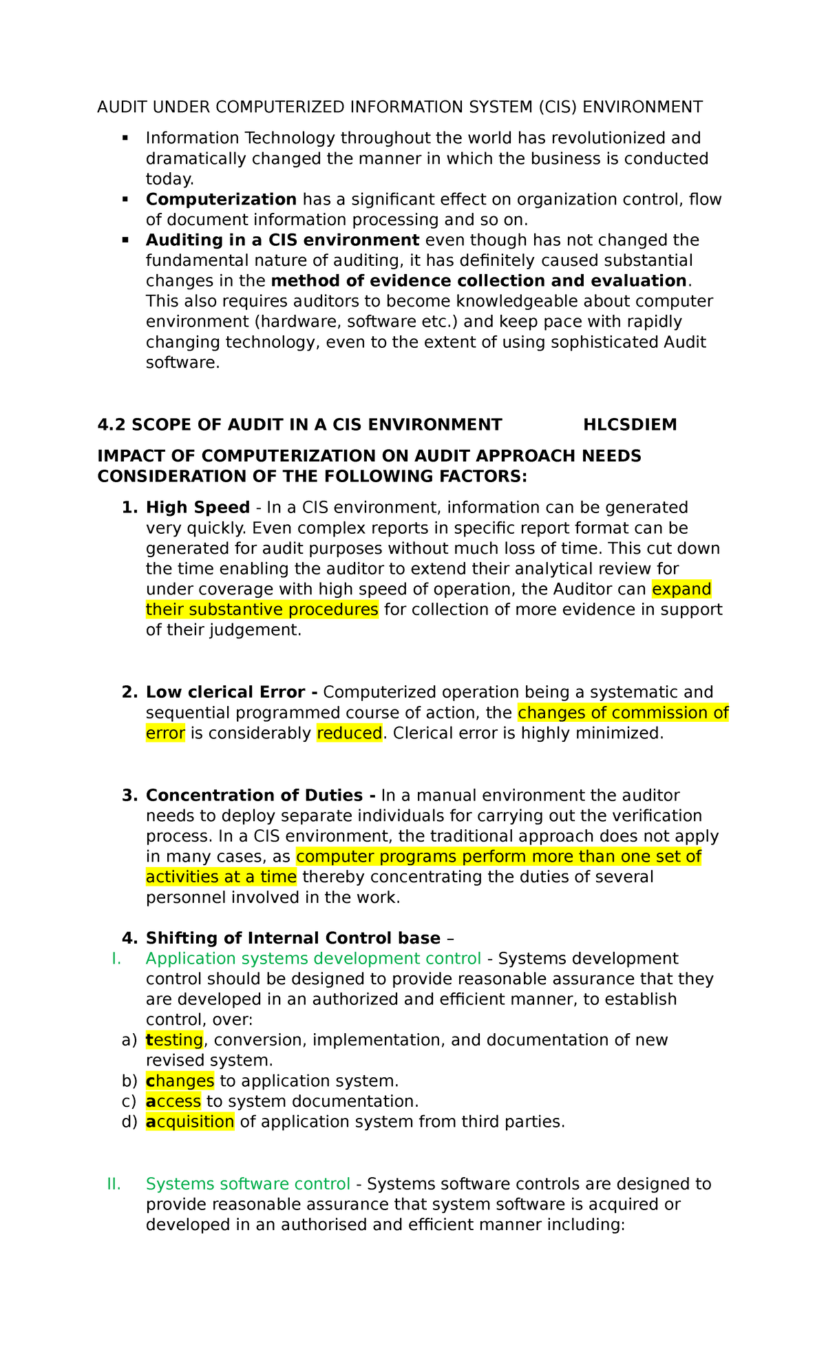 CIS 4.1-4.4 (prelim) - AUDIT UNDER COMPUTERIZED INFORMATION SYSTEM (CIS) ENVIRONMENT Information ...
