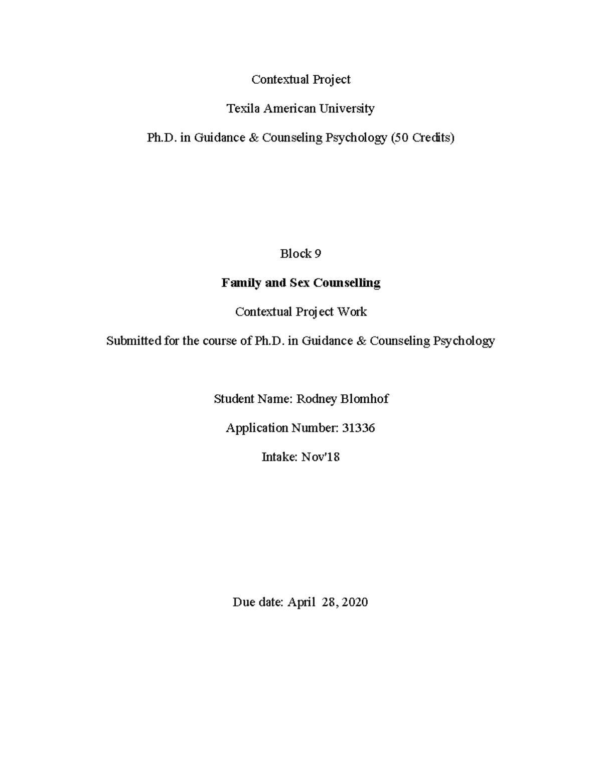 Contextual Project Block 9 updated - Contextual Project Texila American ...