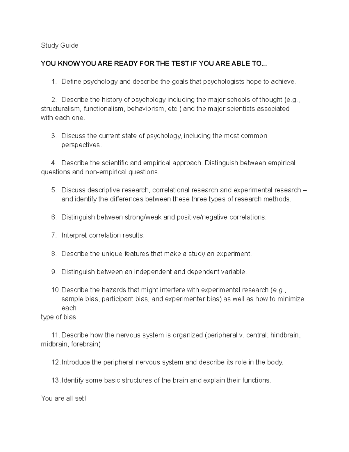 Intro to Psych Study Notes 1 - Study Guide YOU KNOW YOU ARE READY FOR ...