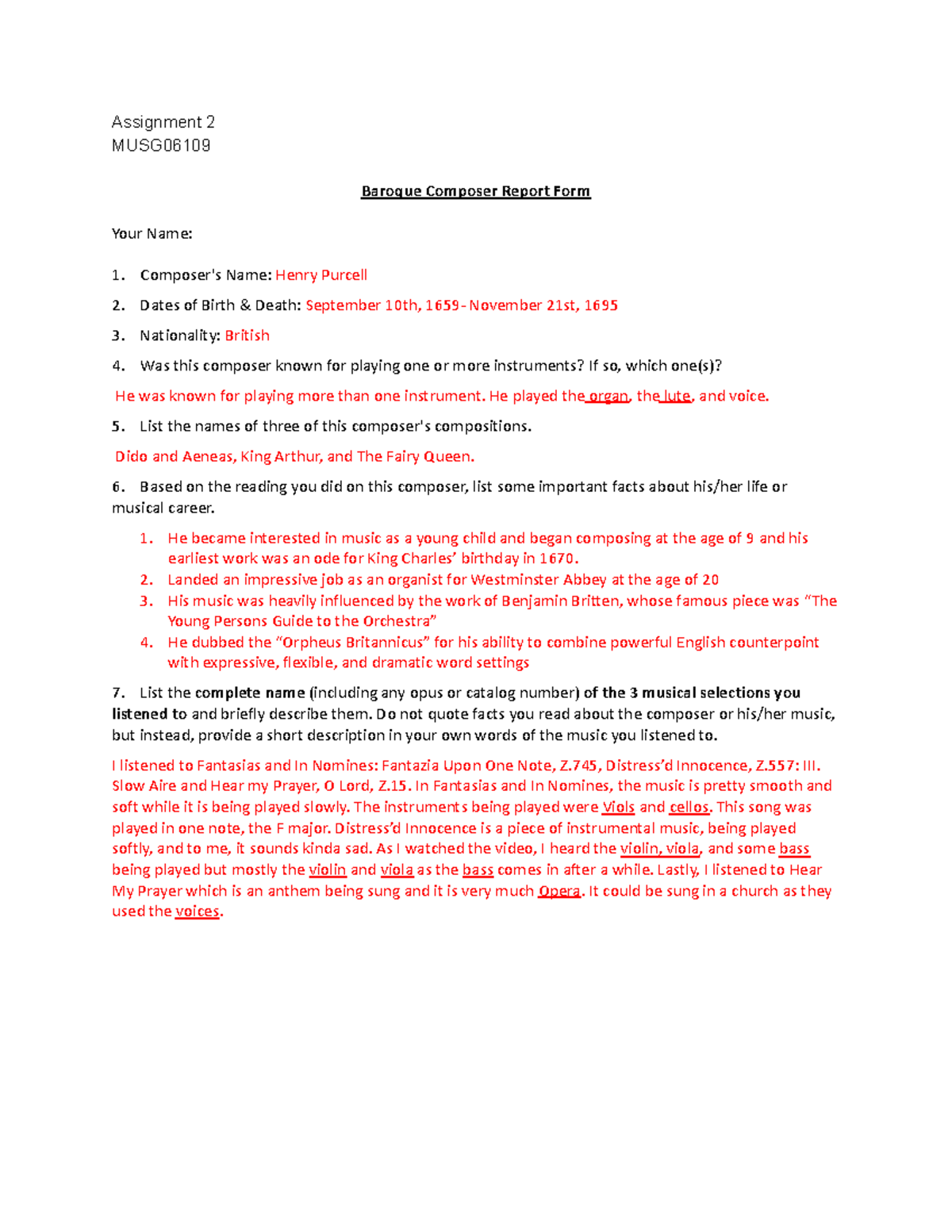 Assignment 2-2 - Assignment 2 MUSG Baroque Composer Report Form Your Name: Composer's Name ...