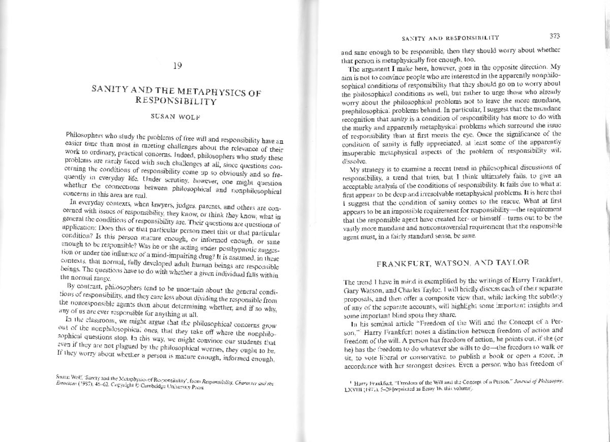 Wolf - readings - 19 SANITY AND THE METAPHYSICS OF RESPONSIBILITY SUSAN ...