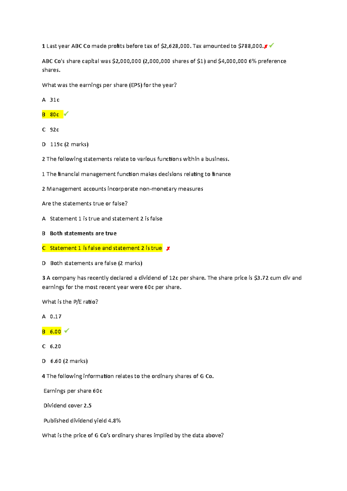 Financial Management Function & Financial Management Environment Test ...
