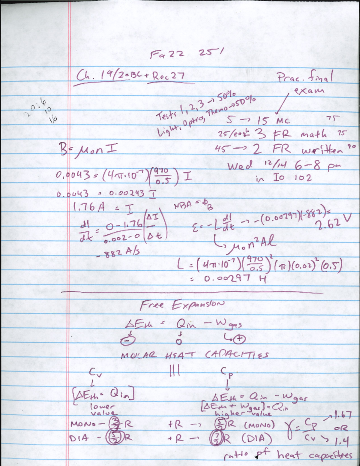 Ch19 20BC Rec27 - Instructor - James Tucci notes for Phys 25100 ...