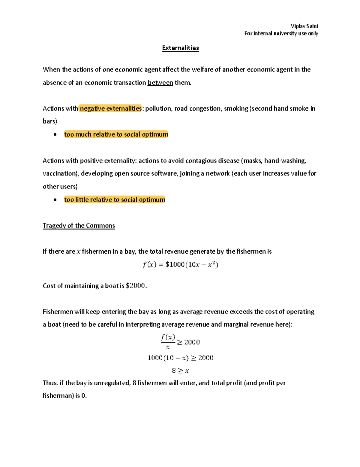 20 - lecture notes - For internal university use only Externalities ...