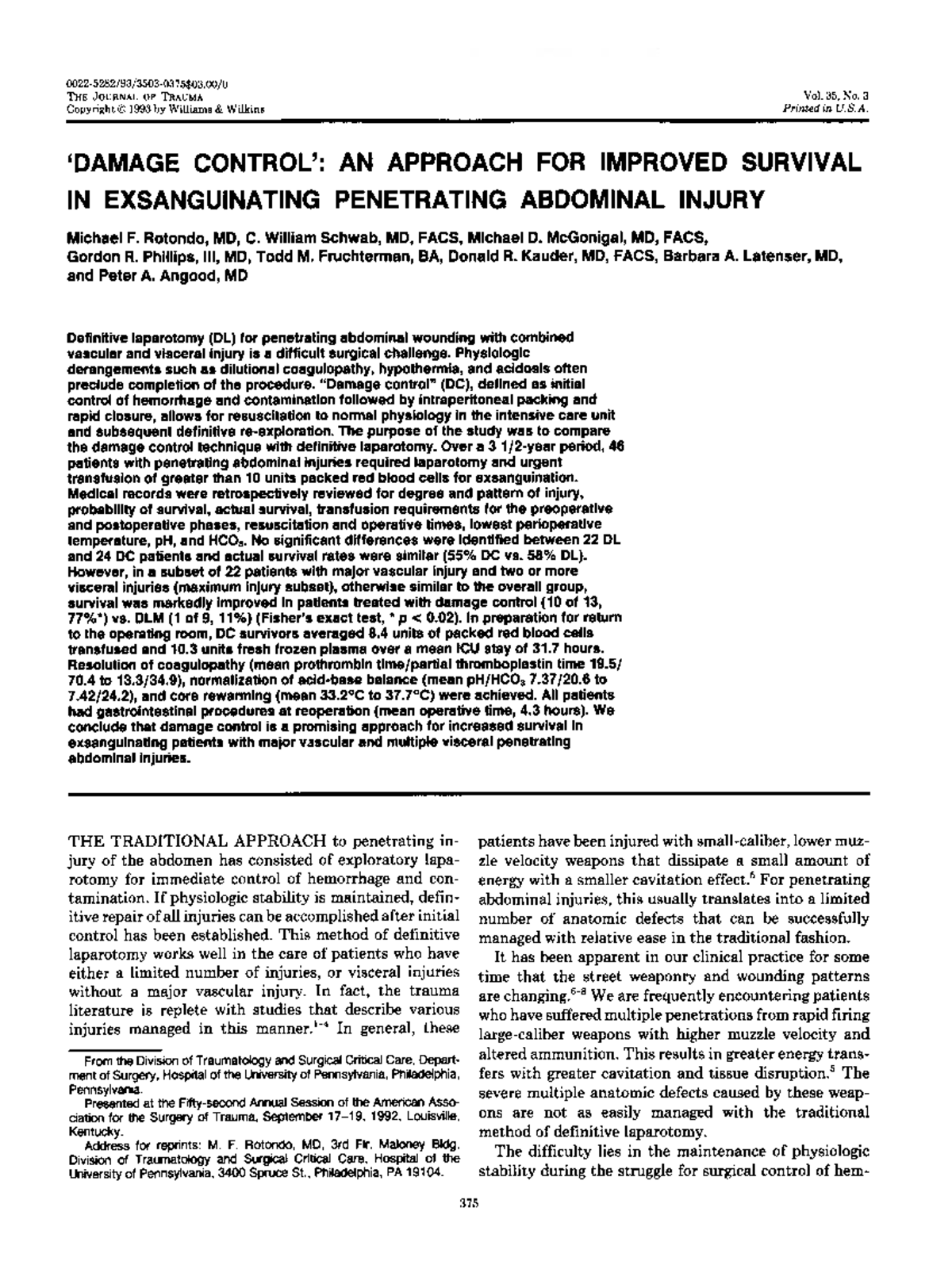 Damage Control AN Approach FOR Improved - Medicina familiar ...