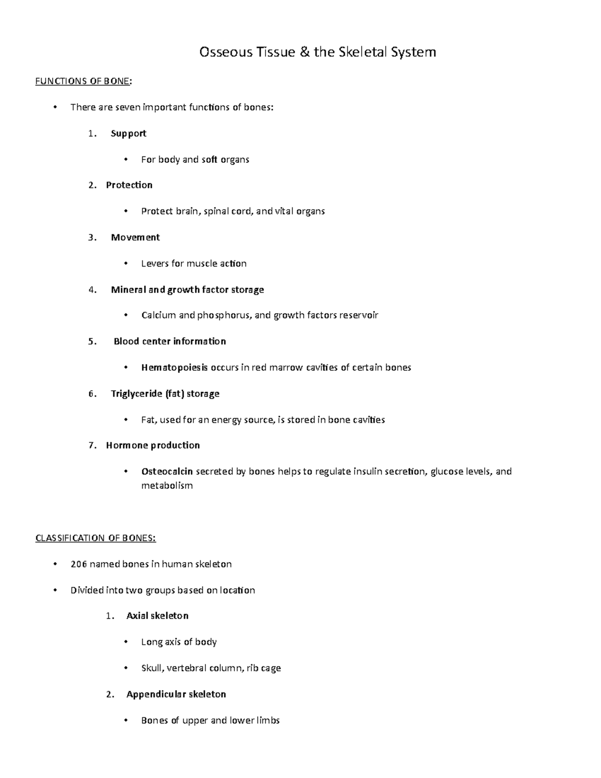 Skeletal system - Notes - Osseous Tissue & the Skeletal System ...