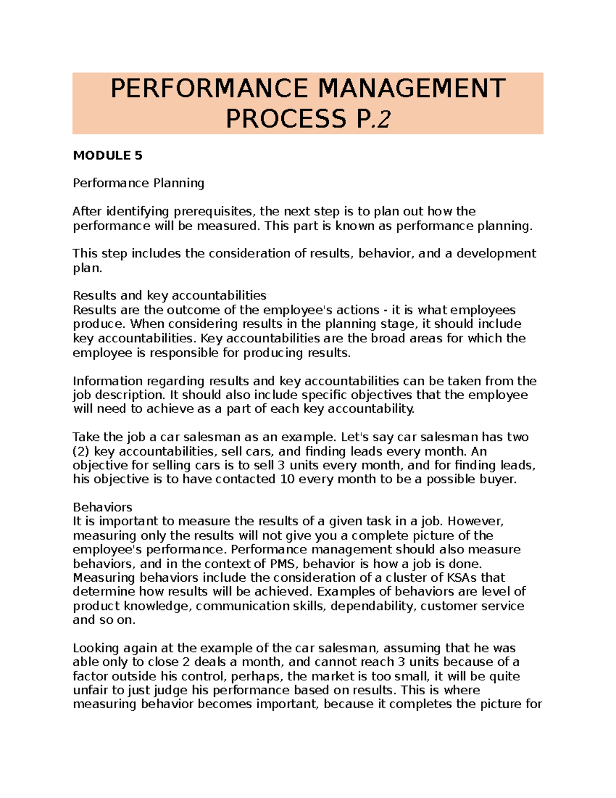Performance Management Process P2 module 5 - PERFORMANCE MANAGEMENT ...