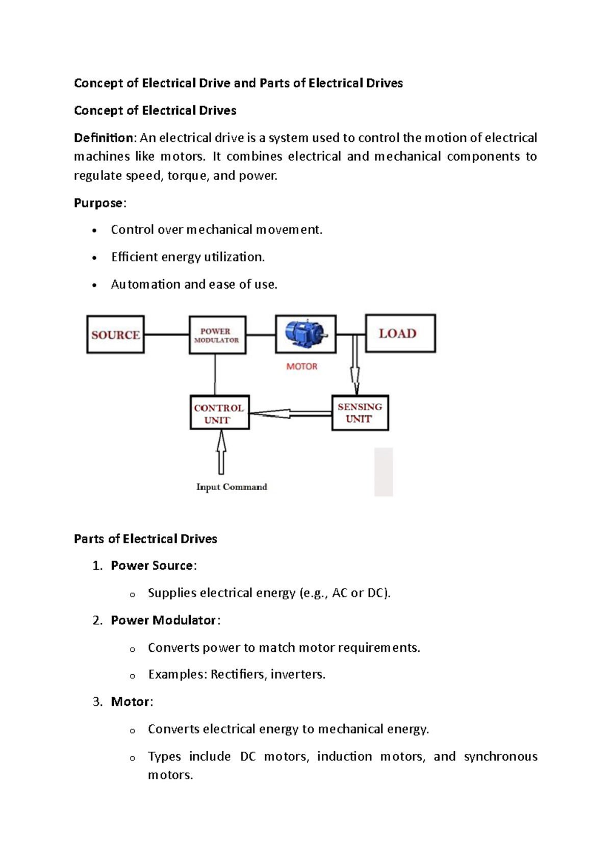 Module I : Electrical Drives - Concept of Electrical Drive and Parts of ...