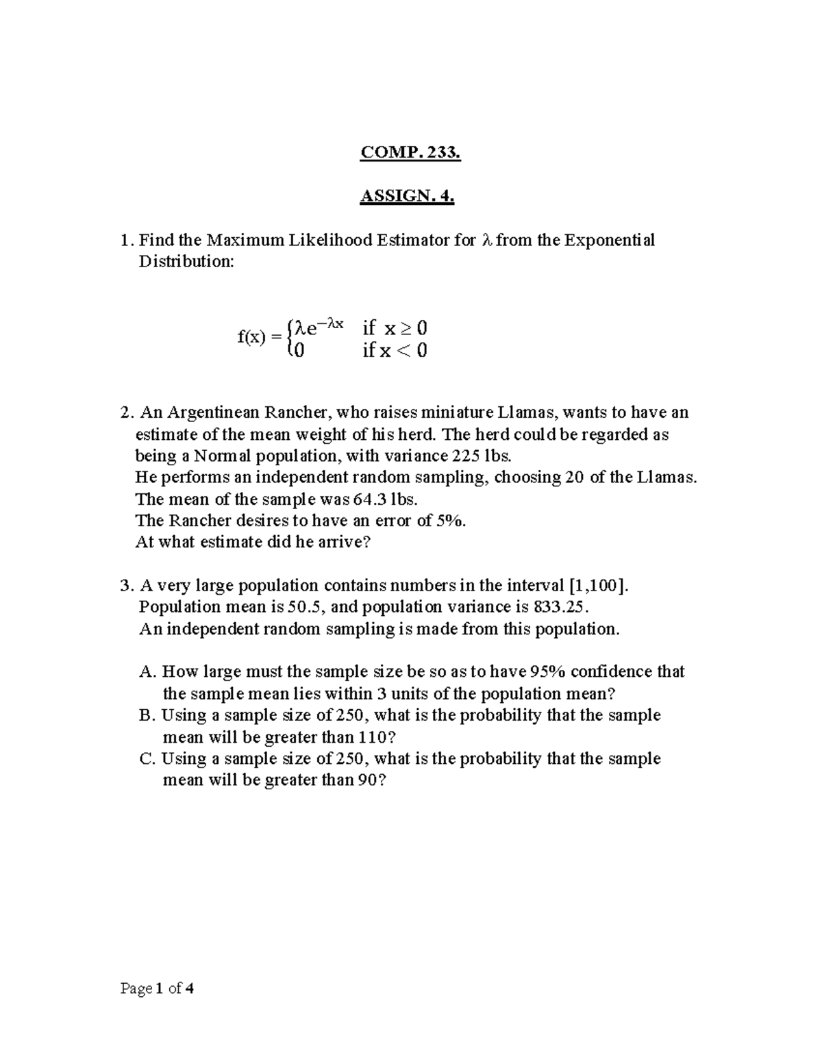 Assign 4 - Discrete variables - COMP. 233. ASSIGN. 4. Find the Maximum ...